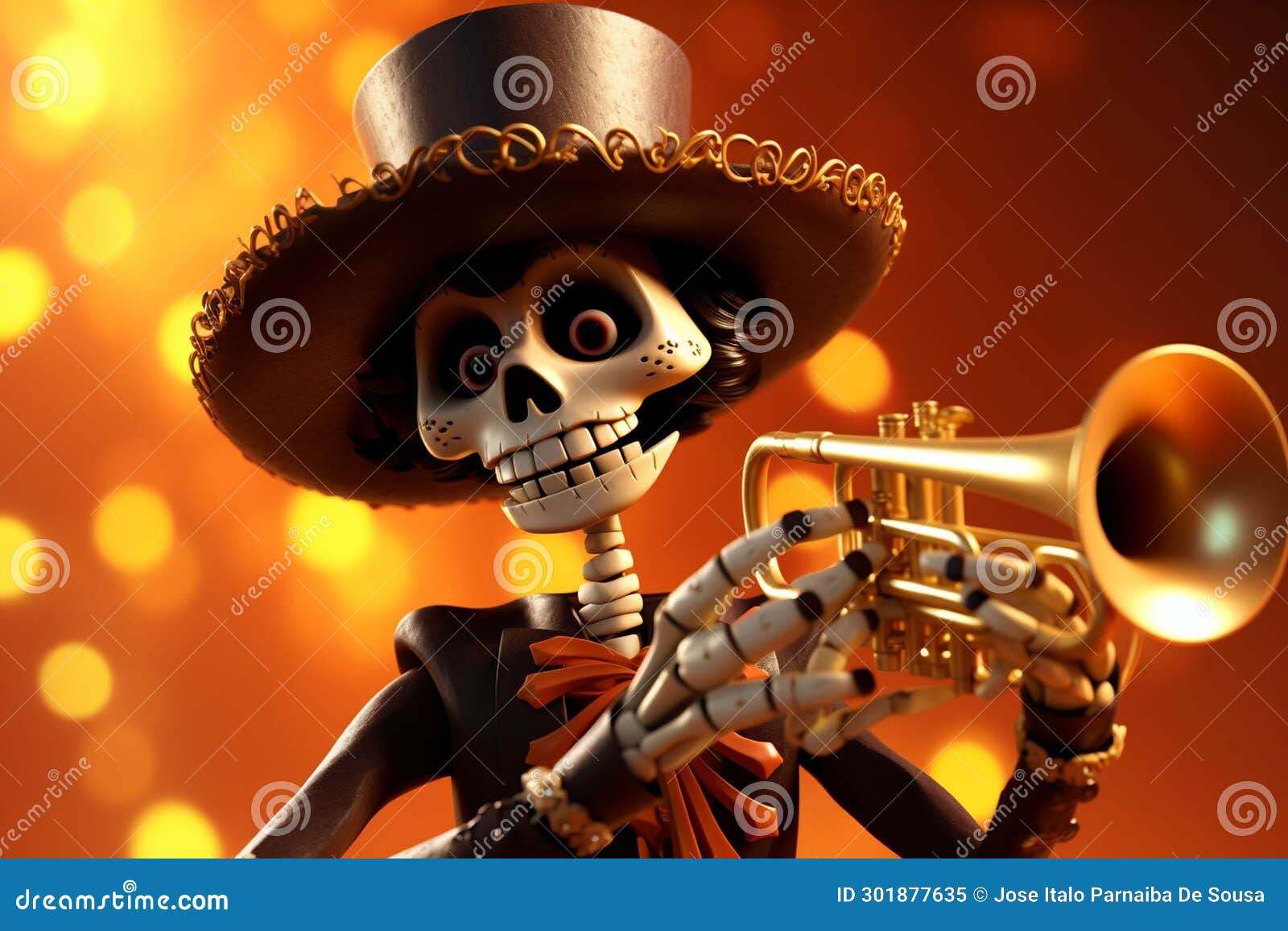 Skeleton Musician Playing Trumpet in Mariachi Stock Illustration ...