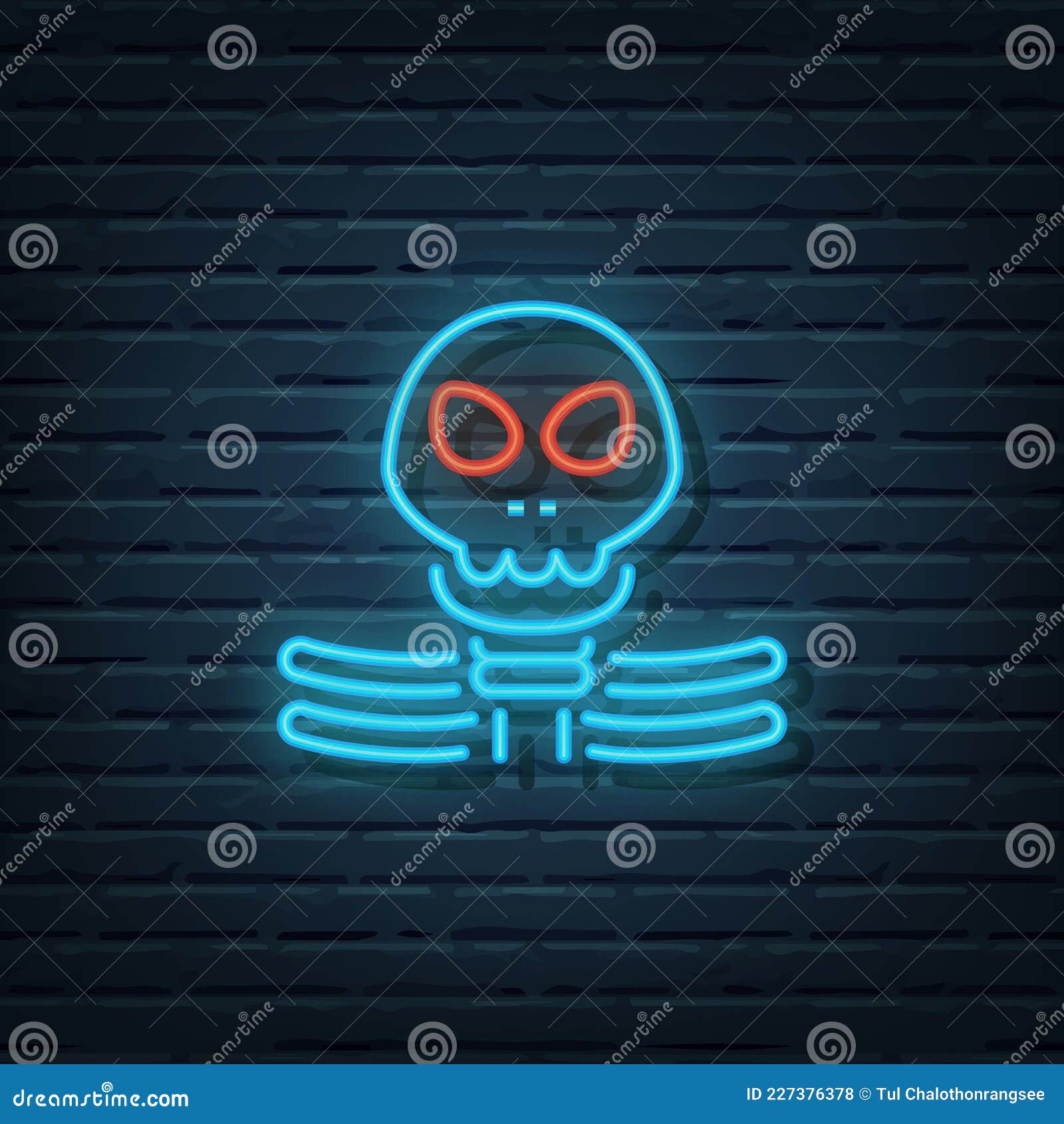 Skeleton Neon Sign stock vector. Illustration of ghost - 227376378
