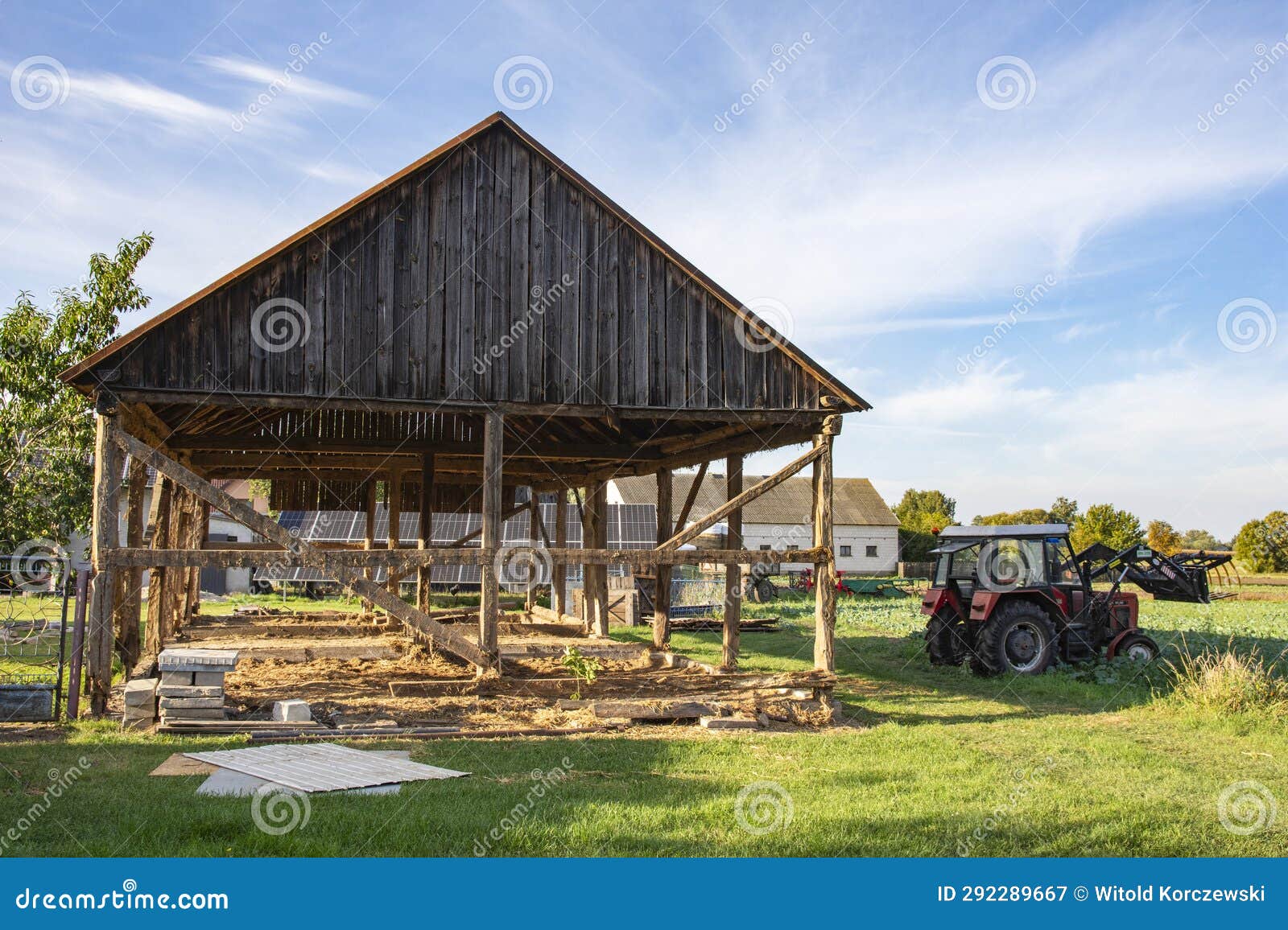 The Skeleton of an Old, Destroyed Barn Being Demolished on a Sunny Day ...