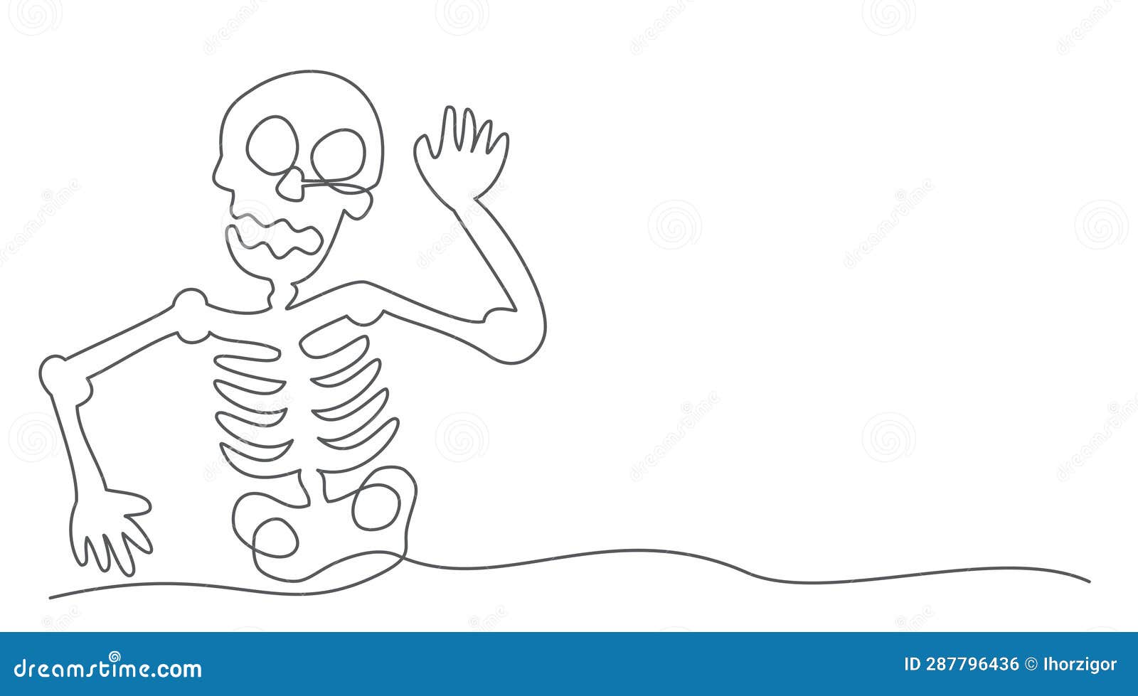 Skeleton One Line Drawing Isolated on White Background Stock Vector ...