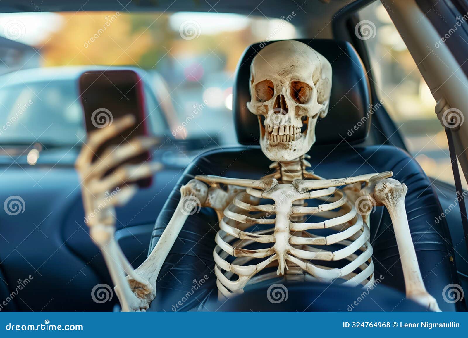 Skeleton Operating Smartphone while Driving a Car Poses a Dangerous ...