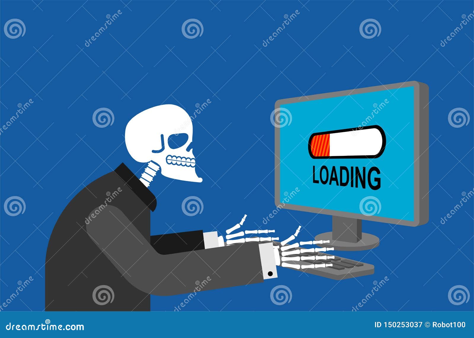 Skeleton and PC Long Loading. Slow Work Computer Froze Vector ...