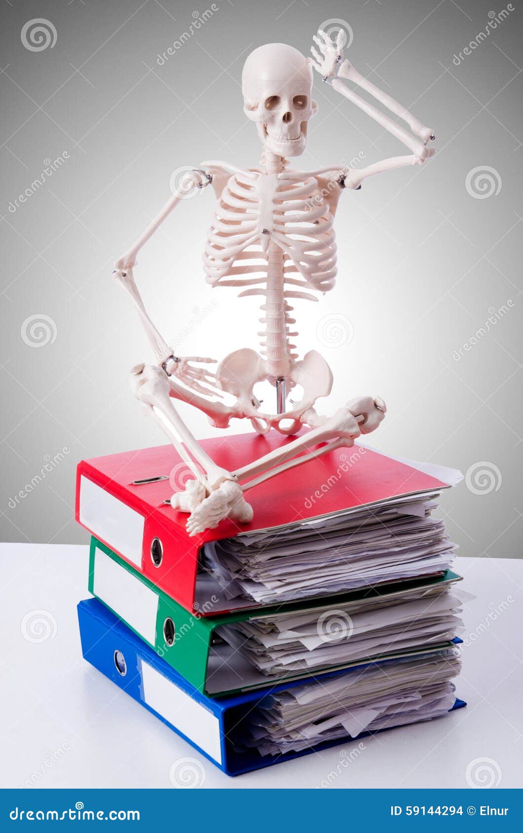 Skeleton with Pile of Files Against Gradient Stock Photo - Image of ...