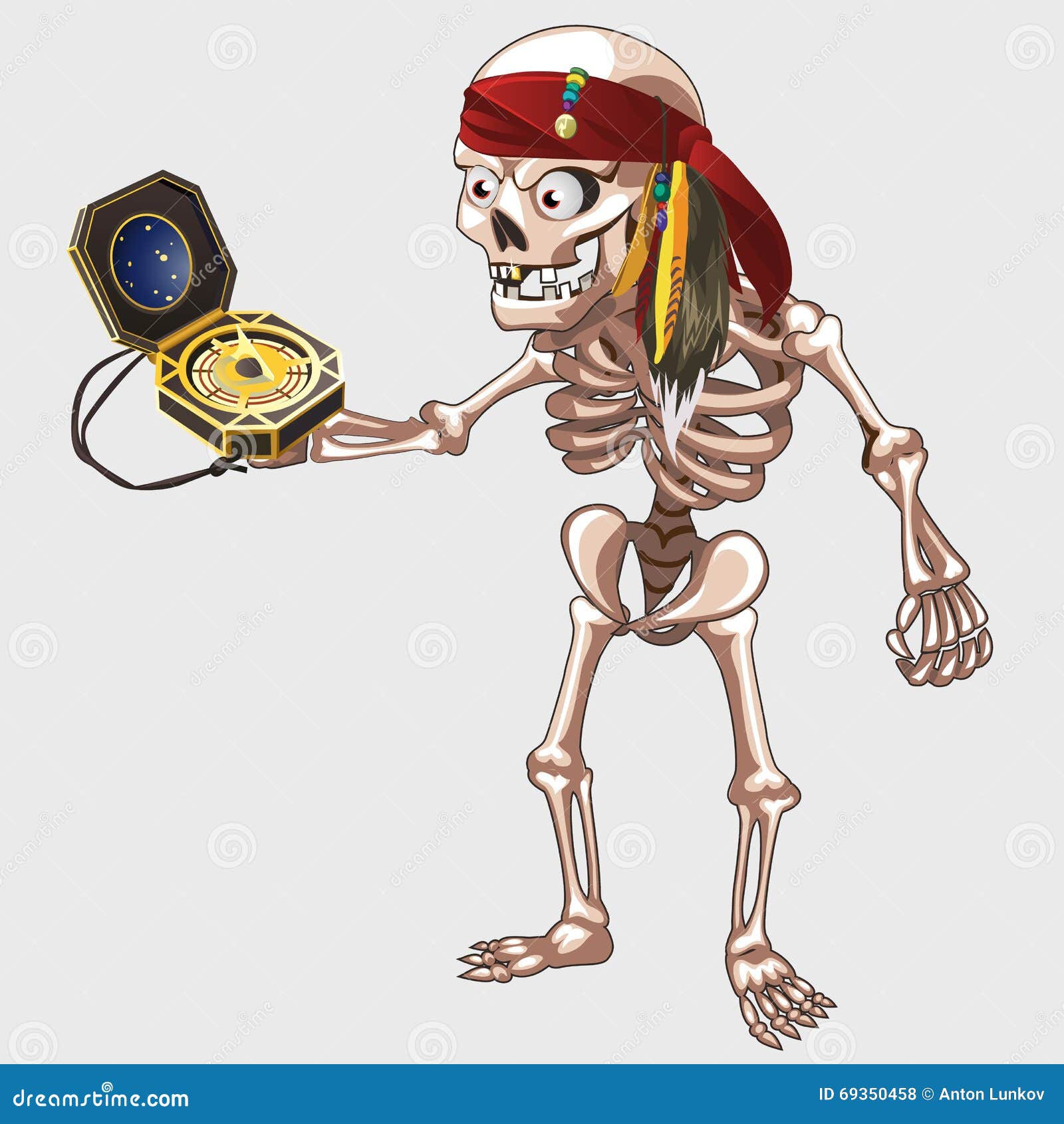 Skeleton Pirate Holding Ancient Compass Stock Vector - Illustration of ...