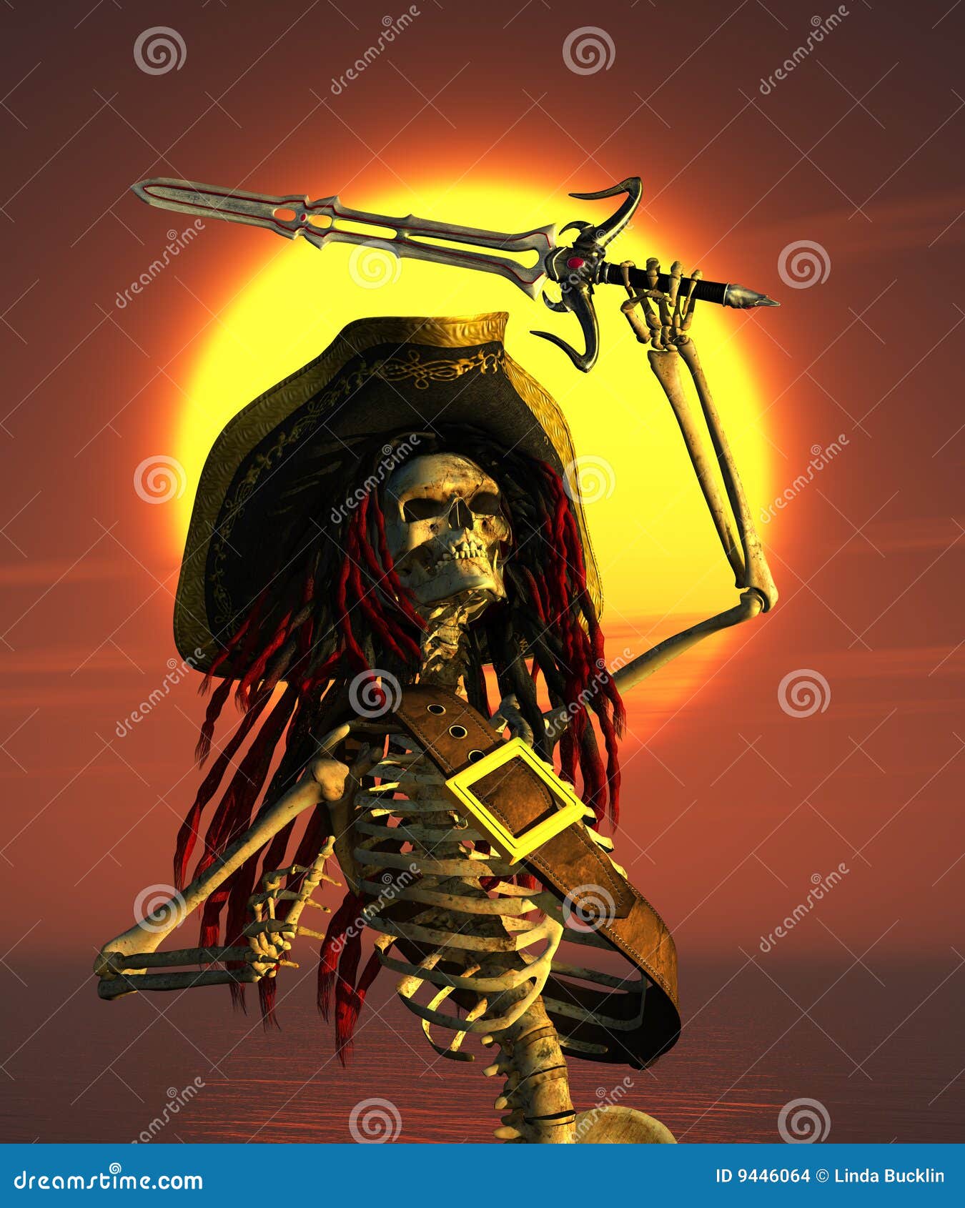 Skeleton Pirate in Tropical Sun Stock Illustration - Illustration of ...