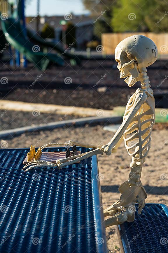 Skeleton playing chess stock photo. Image of outdoor - 129505464