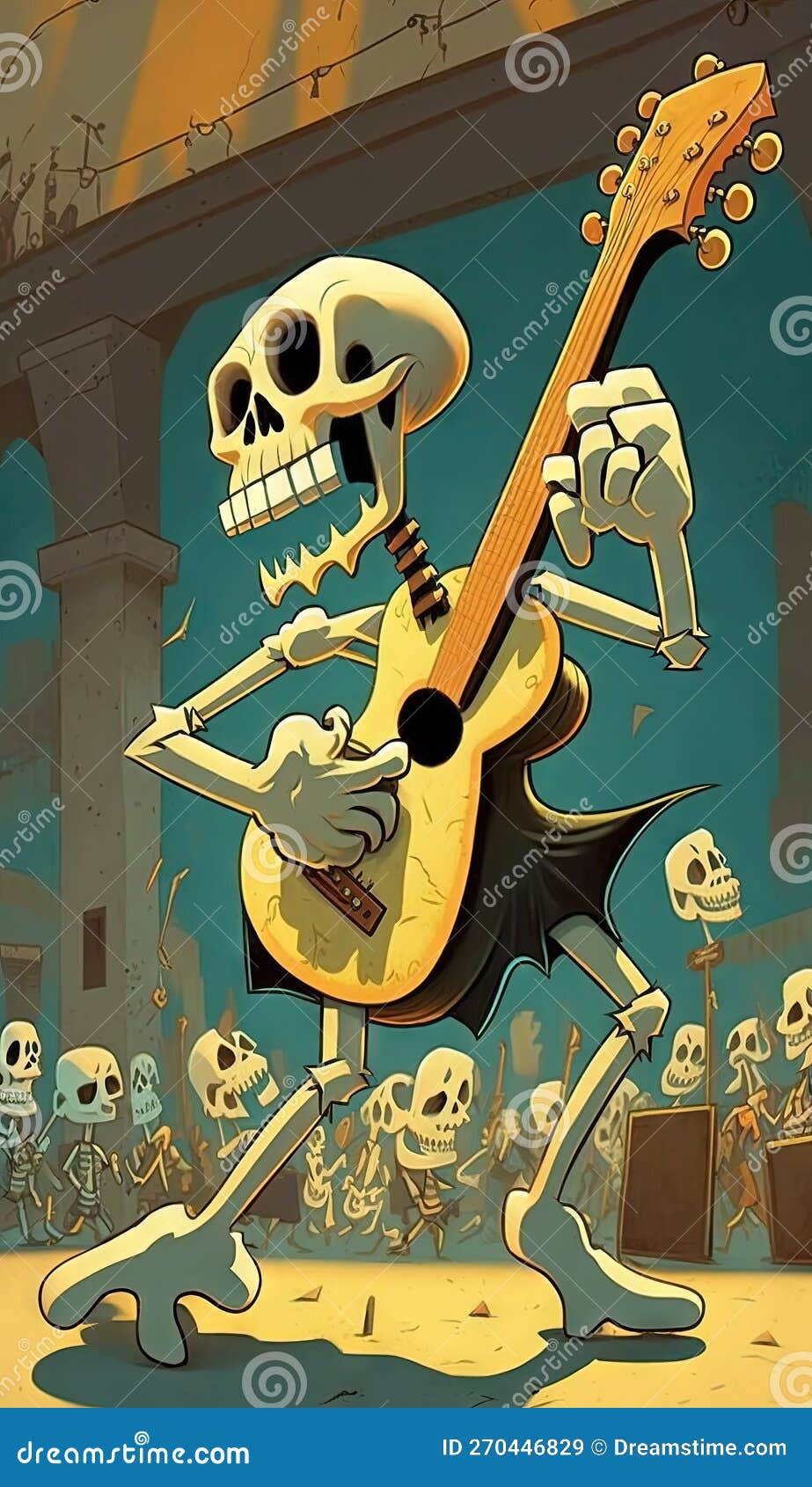 A Skeleton Playing a Guitar in Front of a Crowd of Skeletons ...