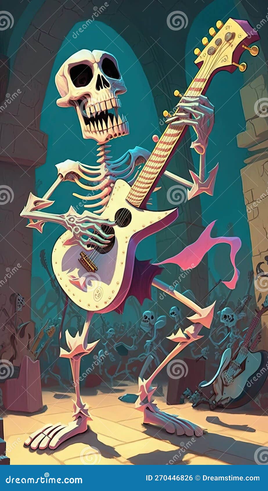 A Skeleton Playing a Guitar in Front of a Group of Skeletons ...