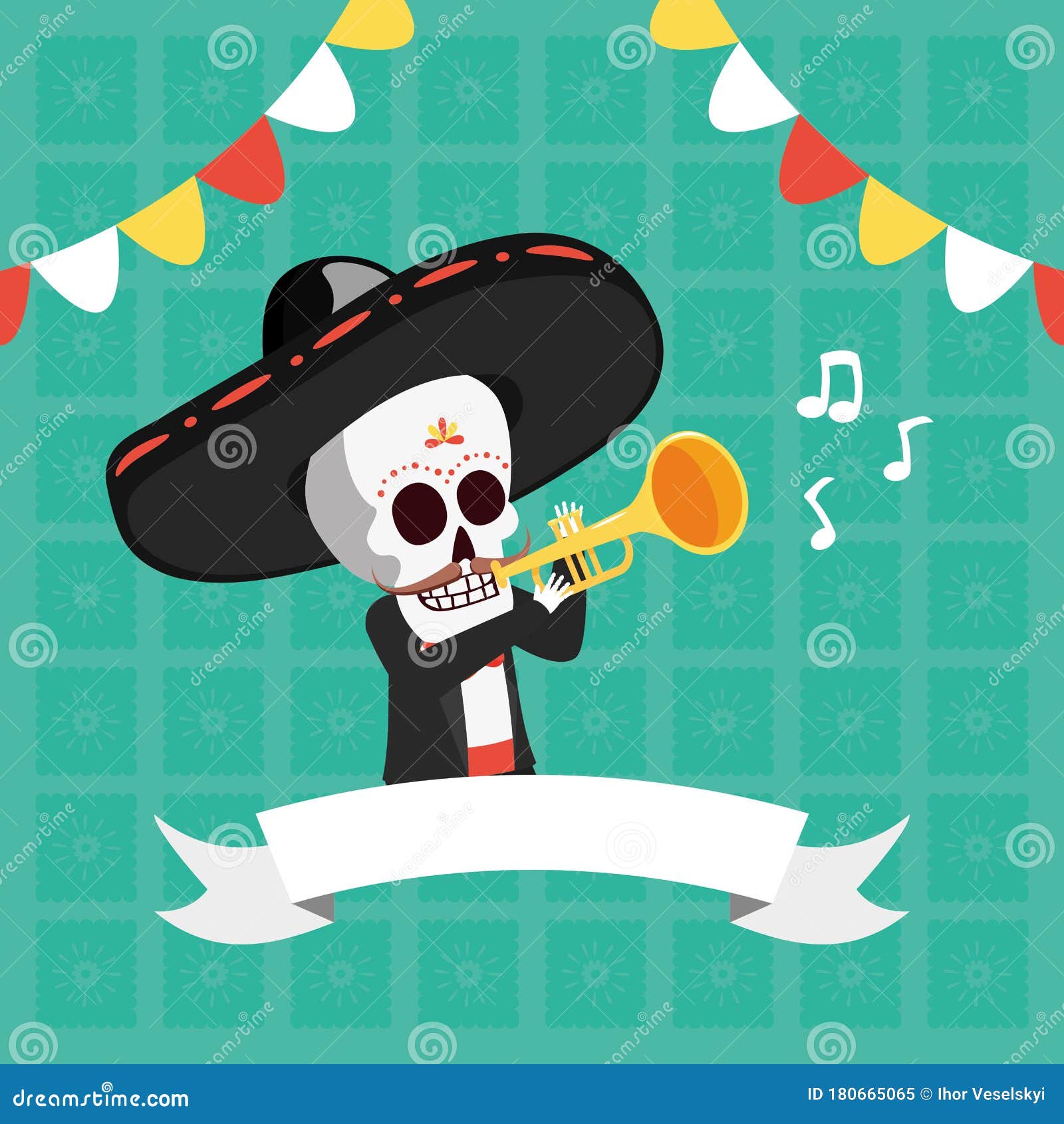 Skeleton Playing Trumpet Celebration Viva Mexico Stock Illustration ...