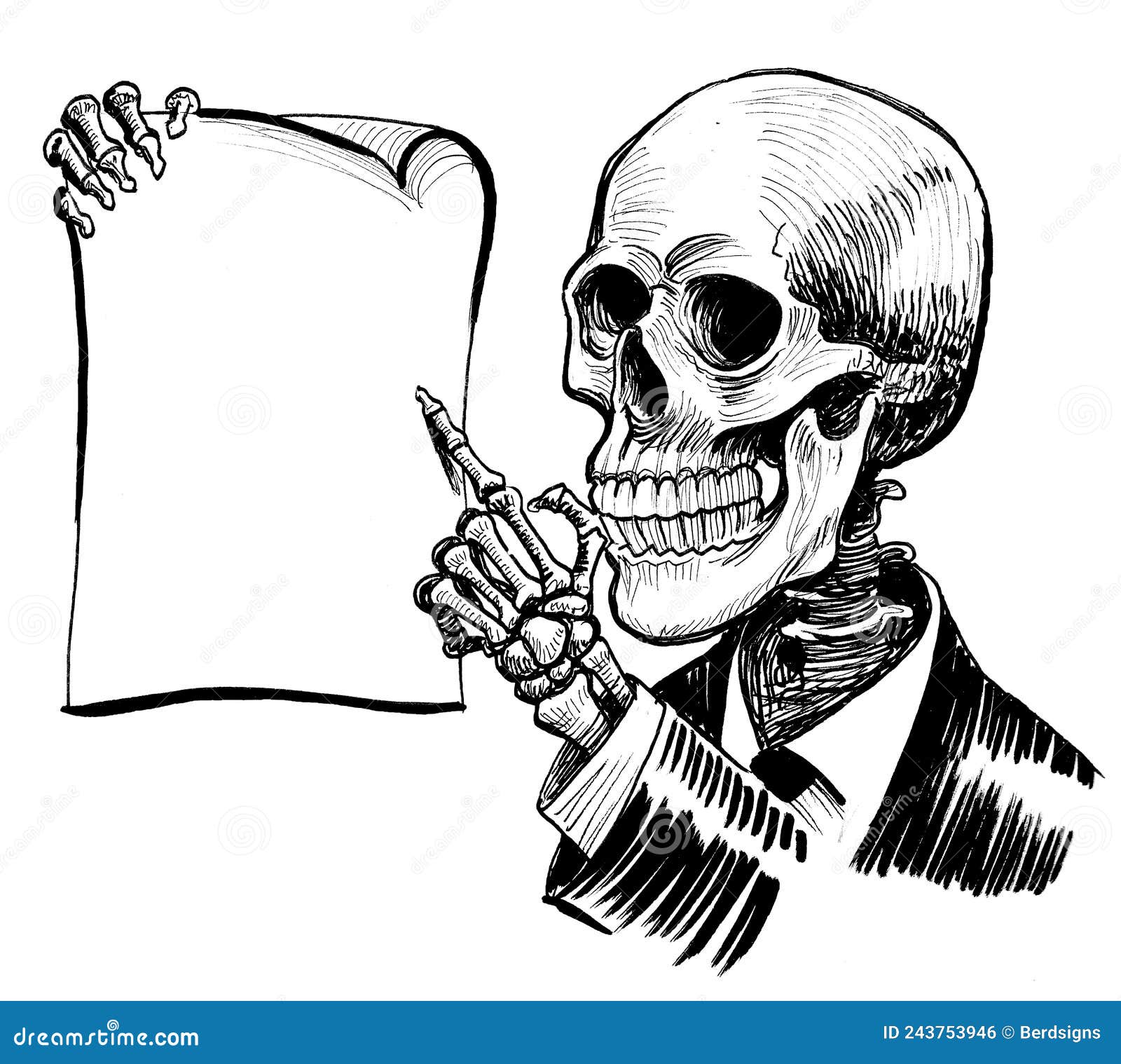 Skeleton Pointing at Blank Sheet of Paper Stock Illustration ...