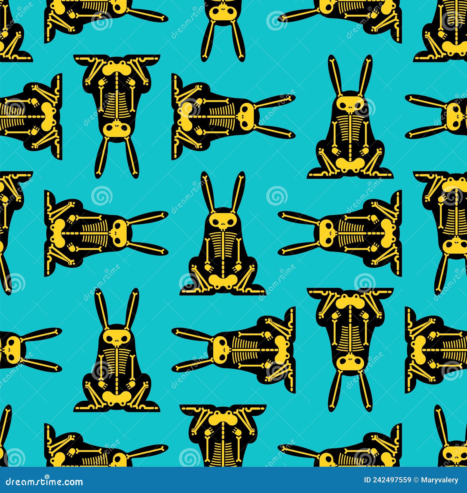 Skeleton Rabbit Pixel Art Pattern Seamless. 8 Bit Skull Hare Background ...