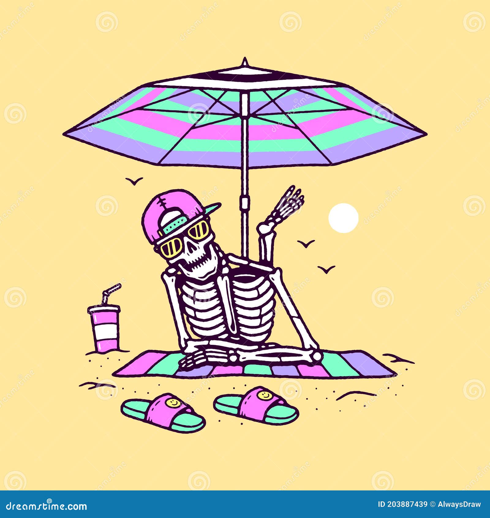 SKELETON RESTING ON THE BEACH COLOR Cartoon Vector | CartoonDealer.com ...