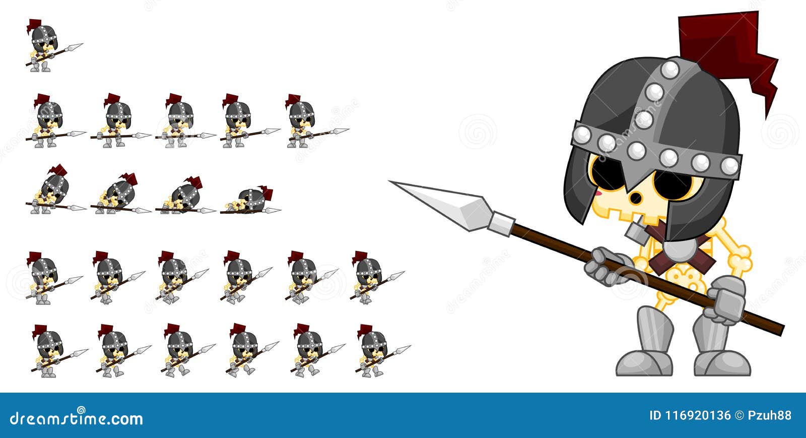 Skeleton Ritter Character Sprites Vektor Abbildung - Illustration von ...