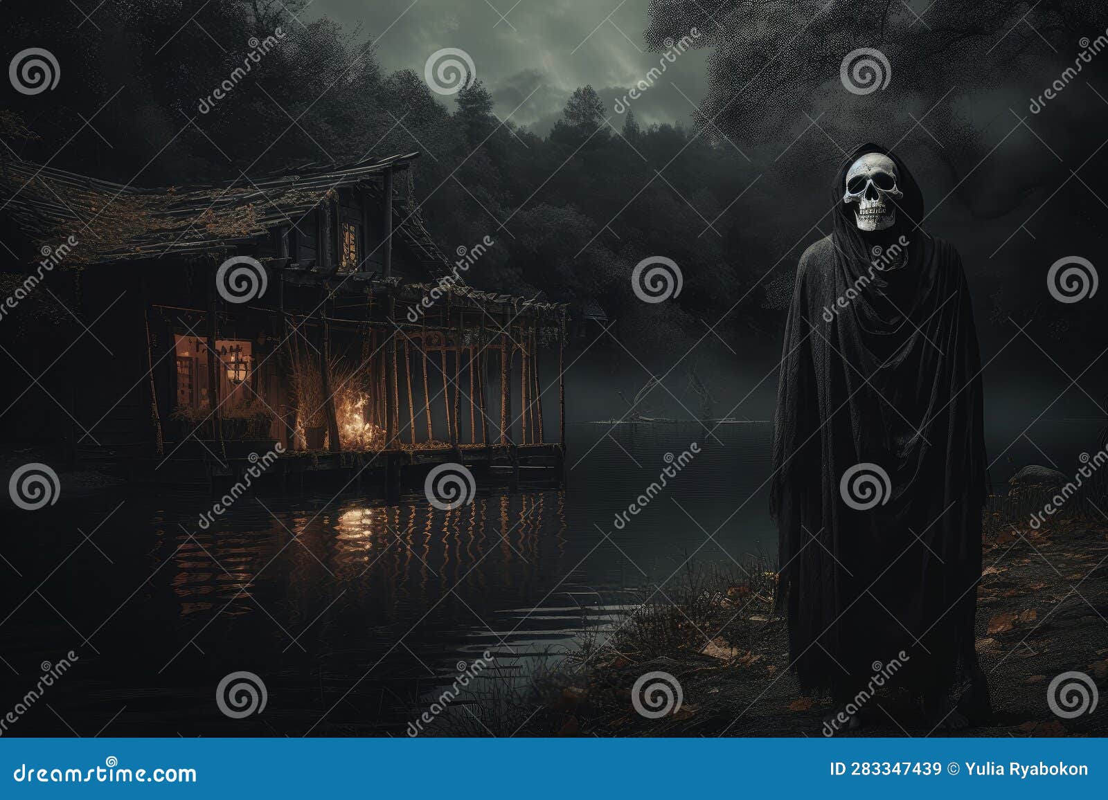 Skeleton Robe Lake. Generate Ai Stock Illustration - Illustration of ...