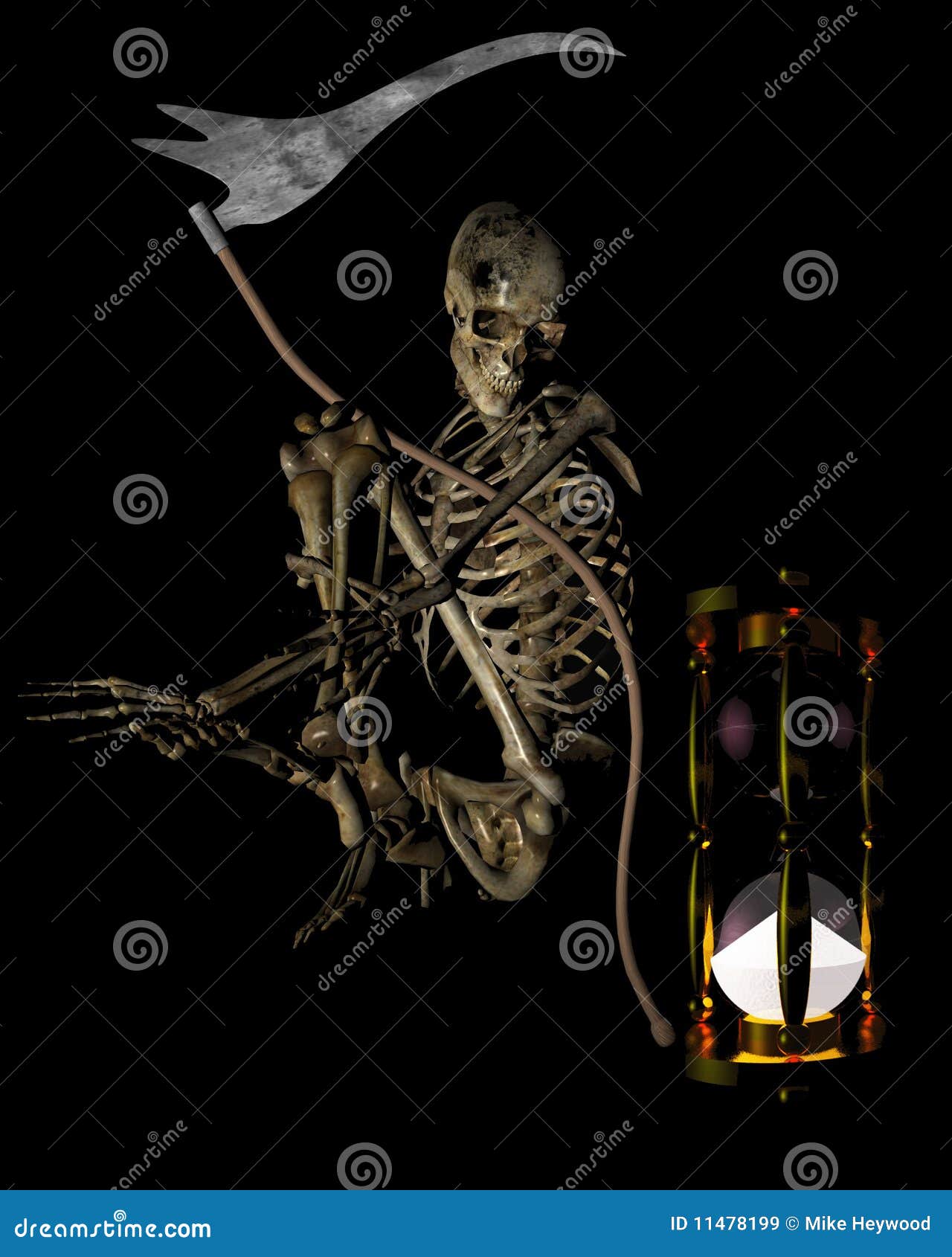 Skeleton with Scythe and Hourglass Stock Illustration - Illustration of ...