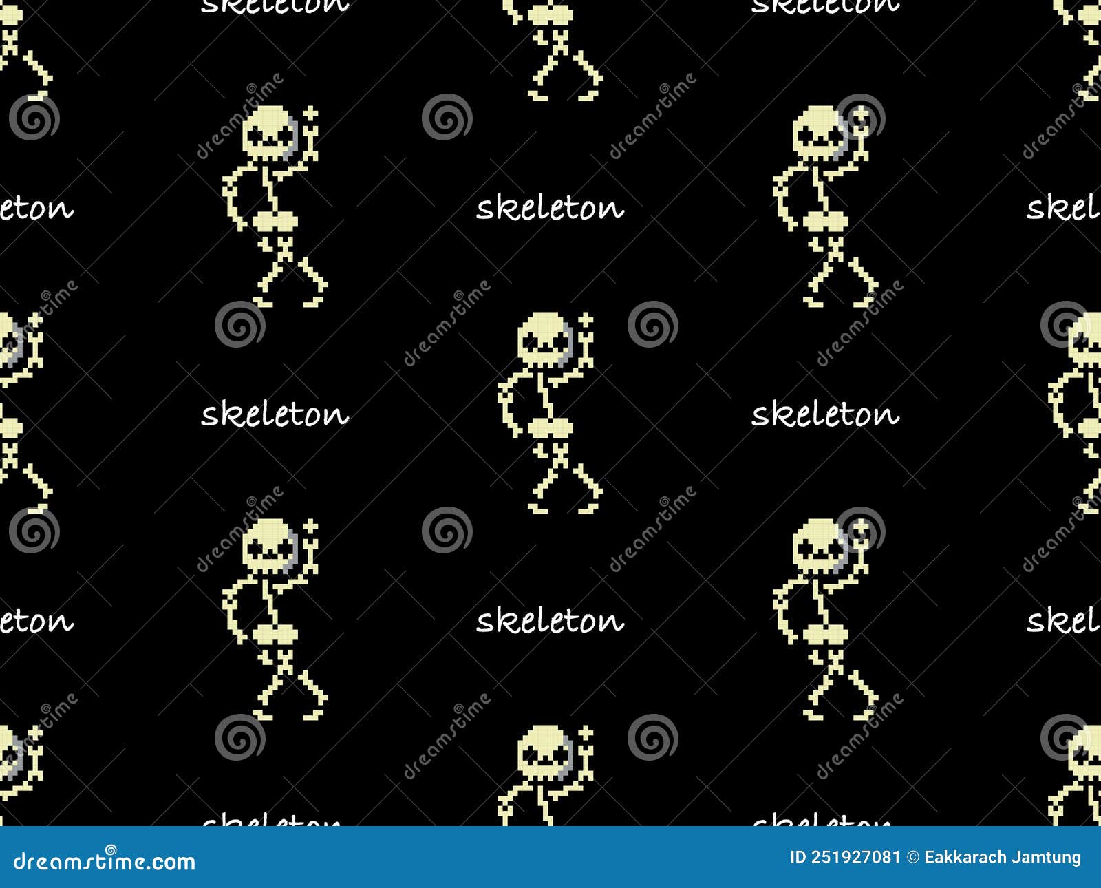 Skeleton Seamless Pattern on Black Background. Pixel Style Stock Vector ...