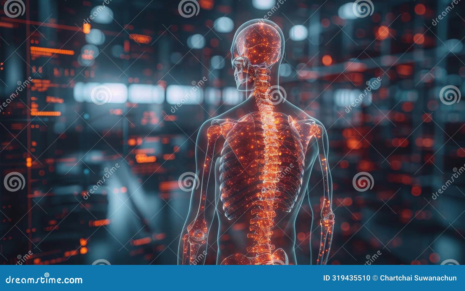 A Skeleton is Shown in a Blurry, Abstract Style with a Blue Background ...