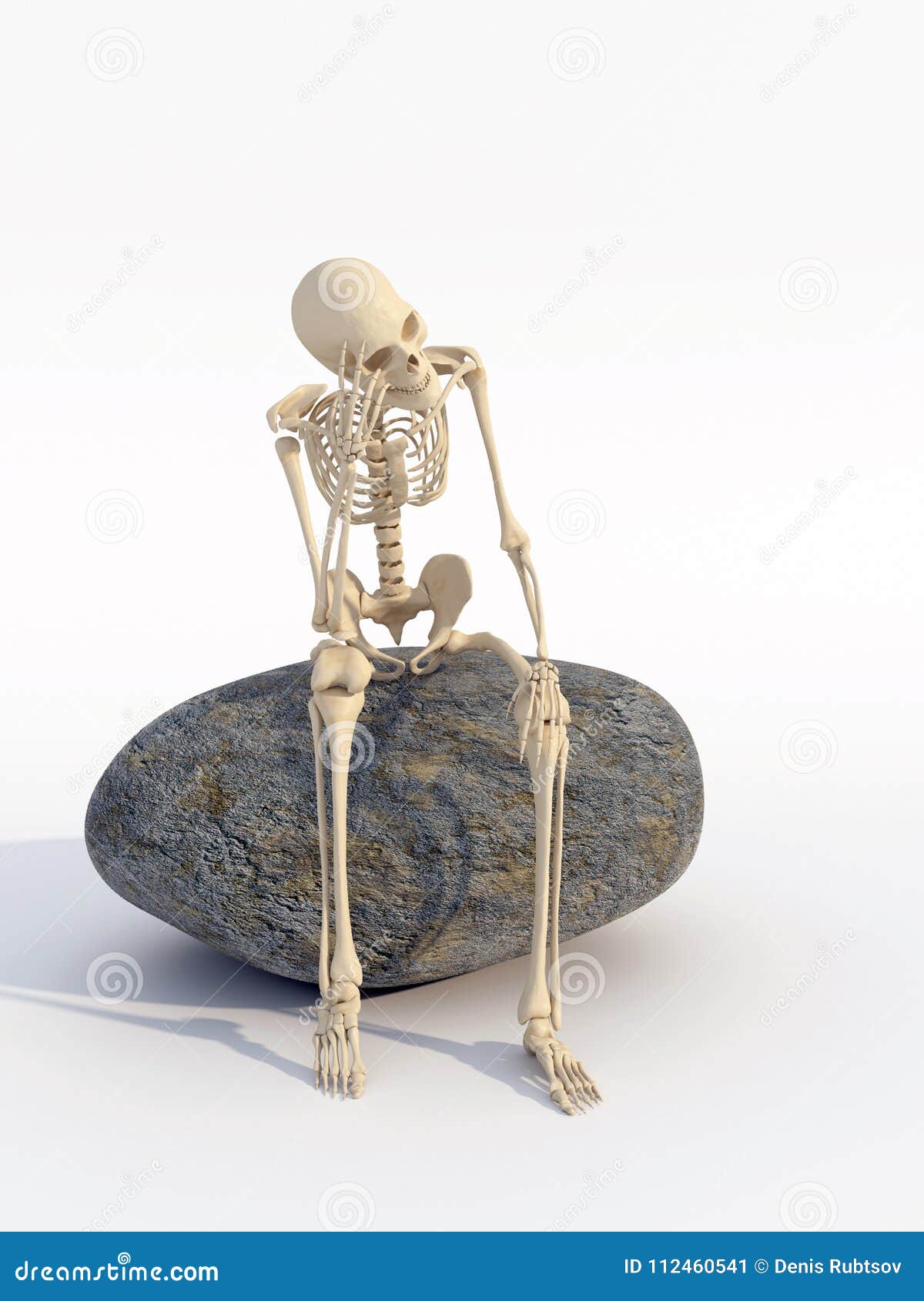 The Skeleton Sits on a Stone Stock Illustration - Illustration of death ...
