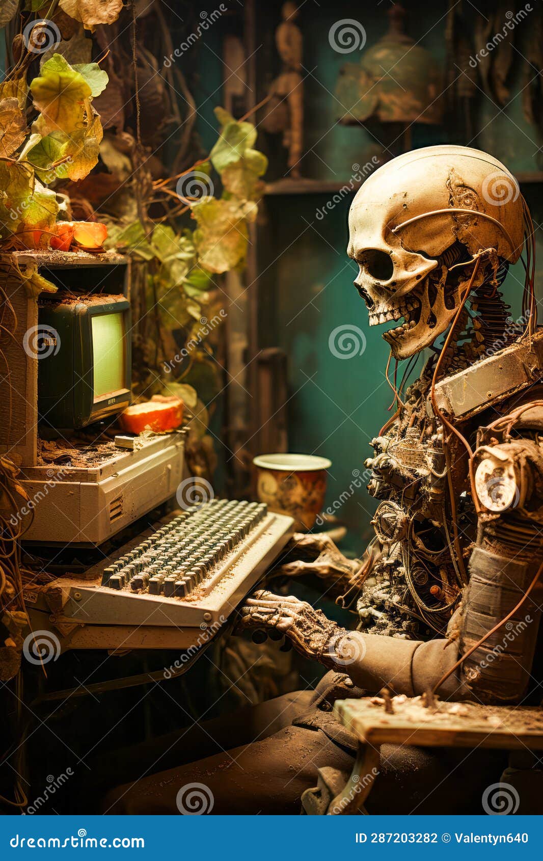 Skeleton Sitting in Front of Computer with Keyboard. Generative AI ...