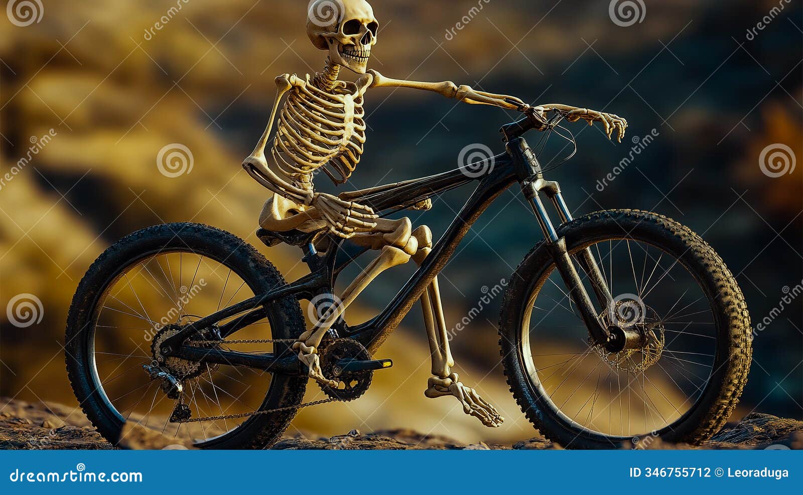 Skeleton Sitting on a Mountain Bike, Facing Forward Stock Illustration ...