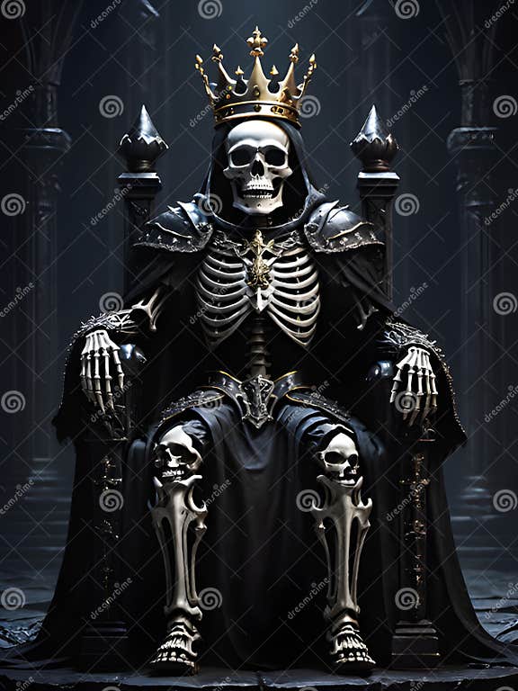 A Skeleton Sitting on a Throne with a Crown on it Stock Illustration ...