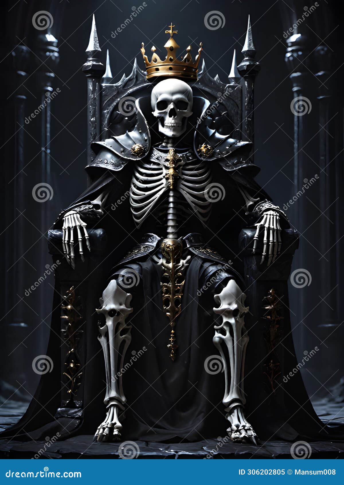 A Skeleton Sitting on a Throne with a Crown on it Stock Illustration ...