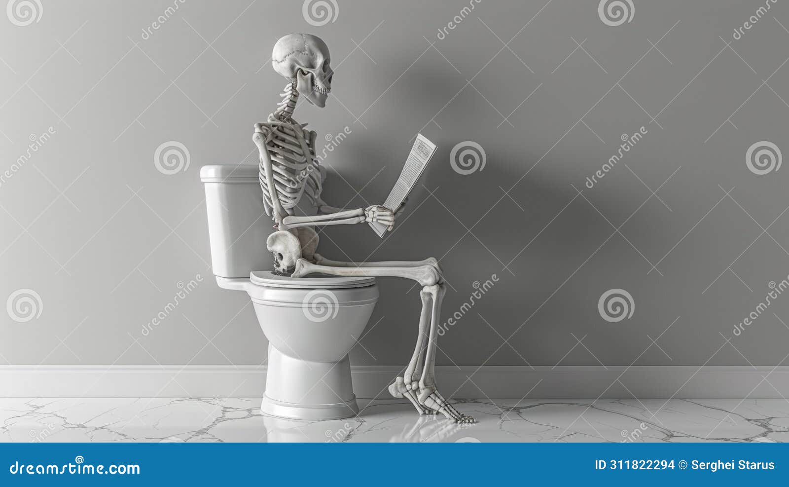 A Skeleton Sitting on a Toilet Reading while Holding a Book, AI Stock ...