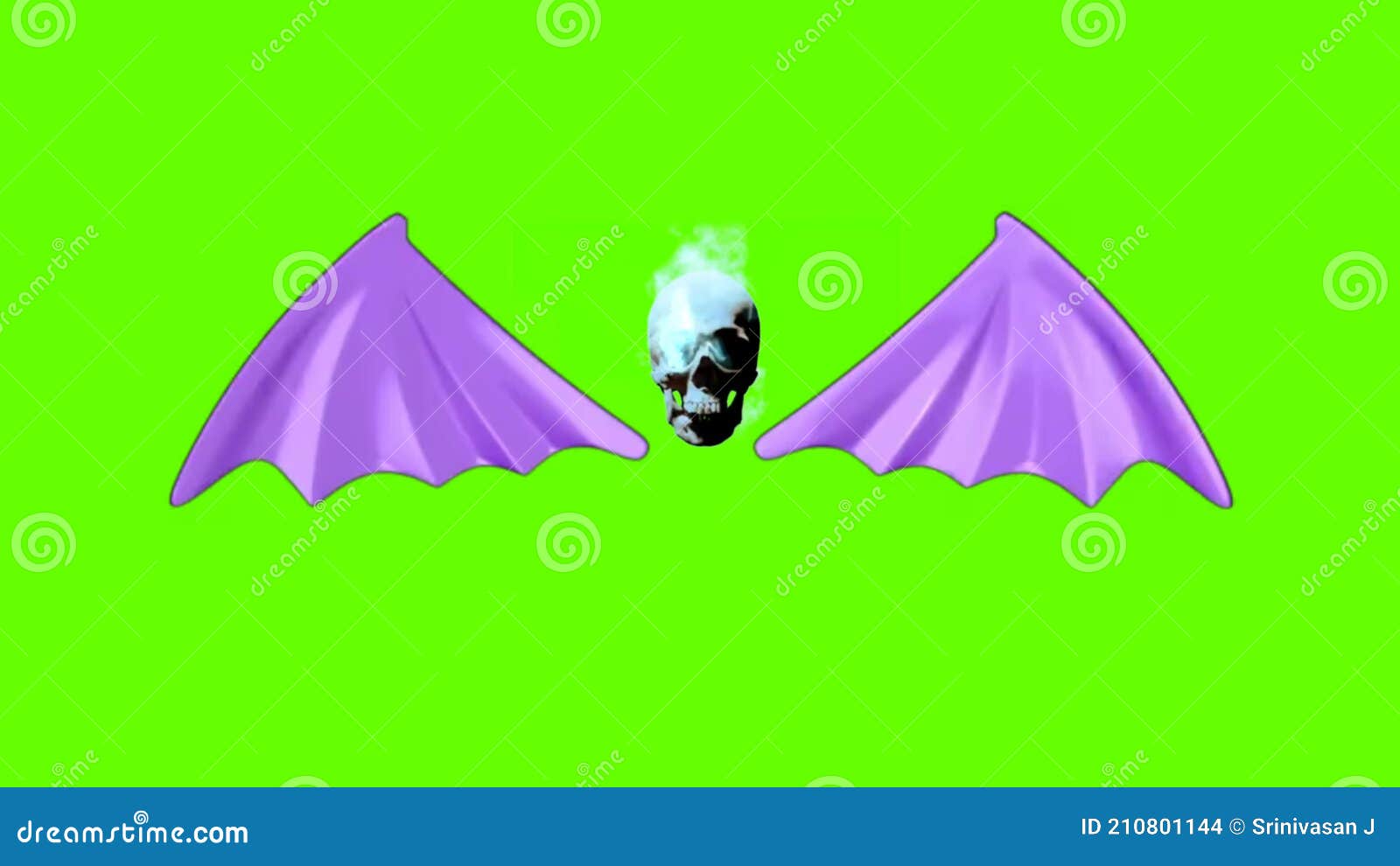 Skeleton Skull Face with Devil Wings on Green Screen Background 4K ...