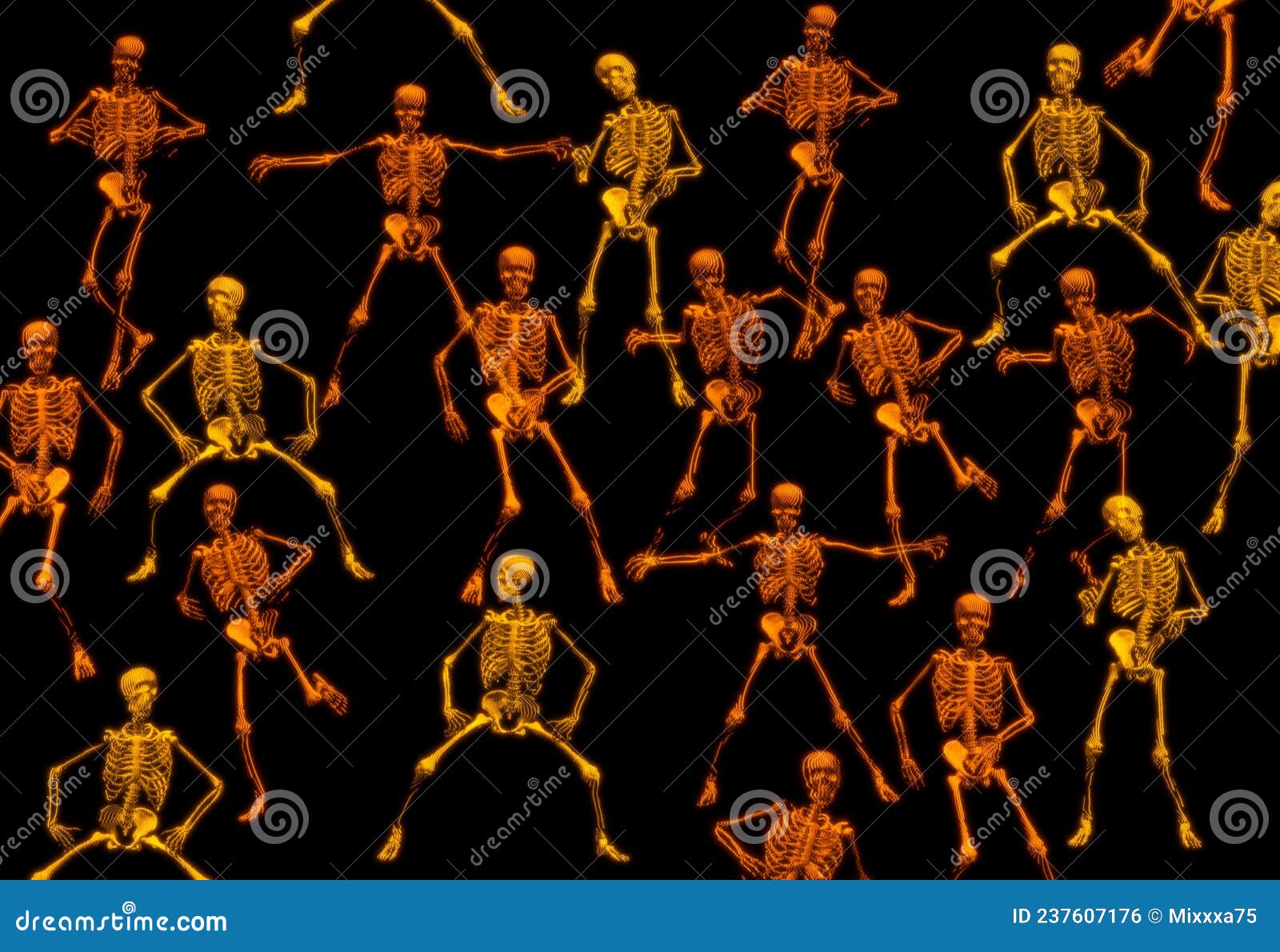 Skeleton and Skull of Neon Lines in Motion Stock Illustration ...