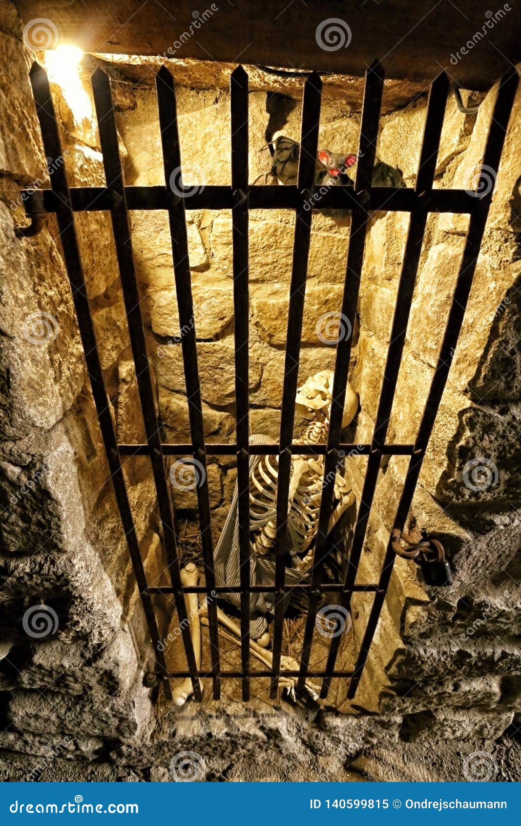 Skeleton in the Small Prison with Metal Bars Stock Image - Image of ...