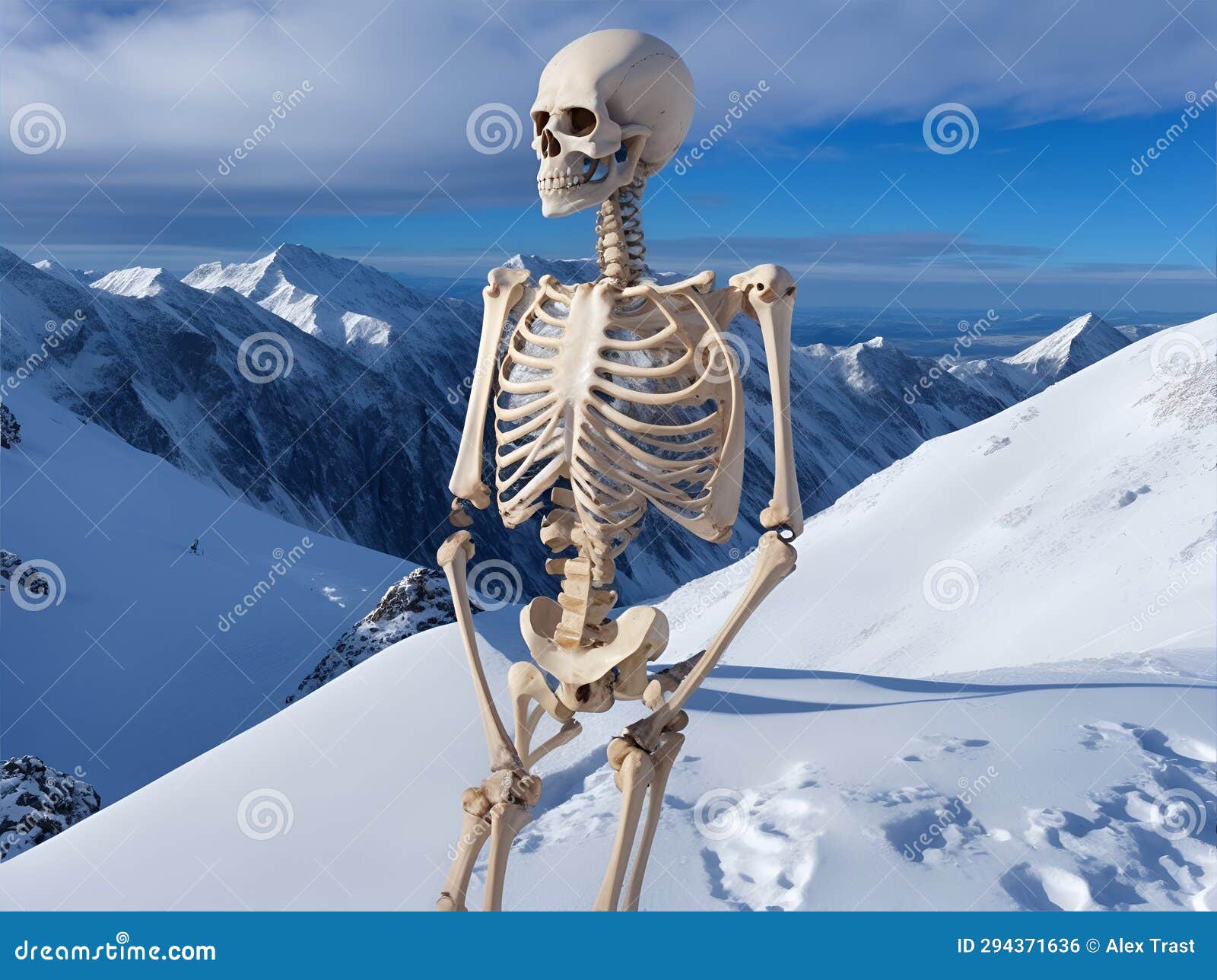 Skeleton in Snowy Mountains . Stock Illustration - Illustration of ...