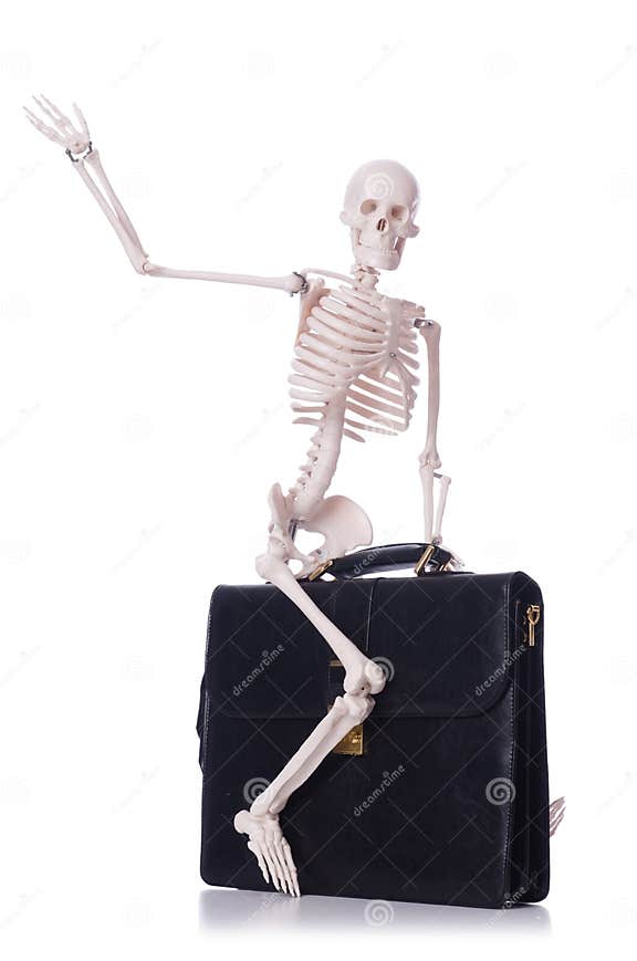 Skeleton with Suitcase Isolated on White Stock Image - Image of overdue ...