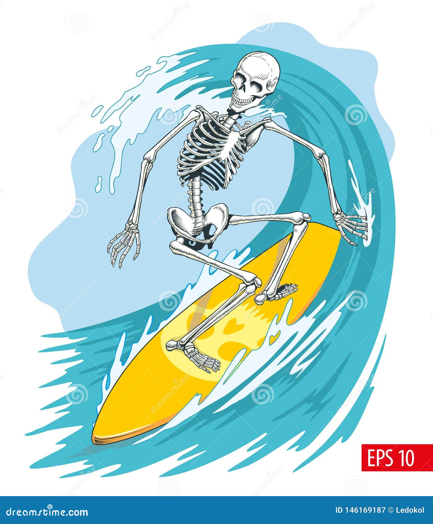 Skeleton Surfer on the Board Ride the Wave. Vector Illustration Stock ... Skeleton Surfer on the Board Ride the Wave. Vector Illustration Stock ...