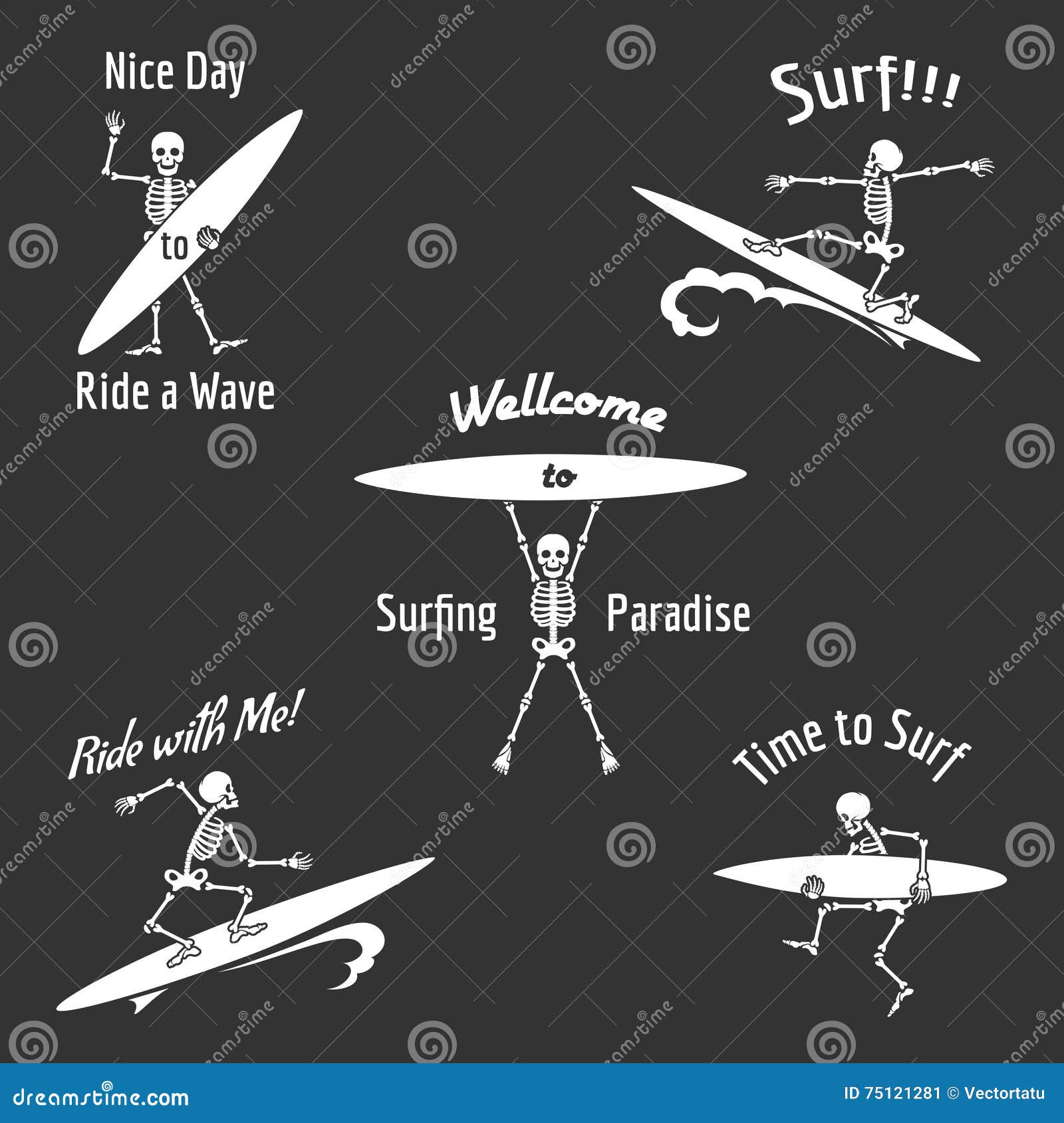 Skeleton Surfer Vector Illustration Stock Vector - Illustration of ...