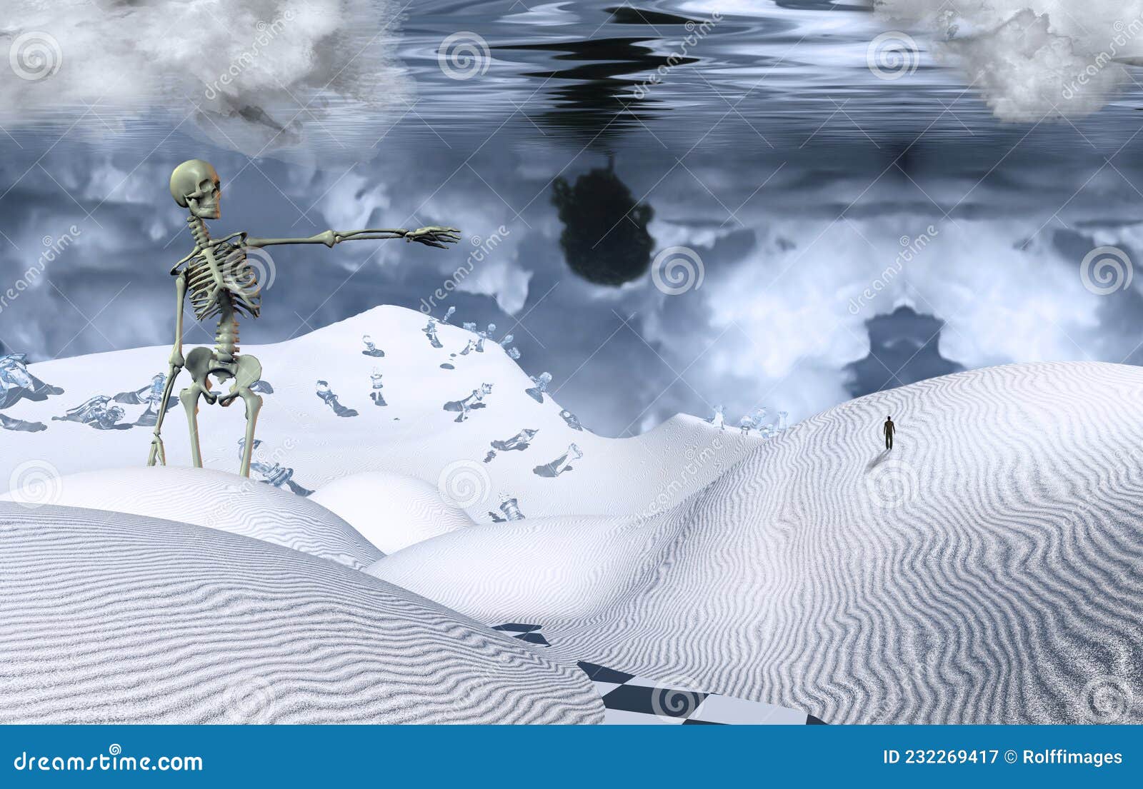 Skeleton in Surreal Desert stock image. Image of desert - 232269417