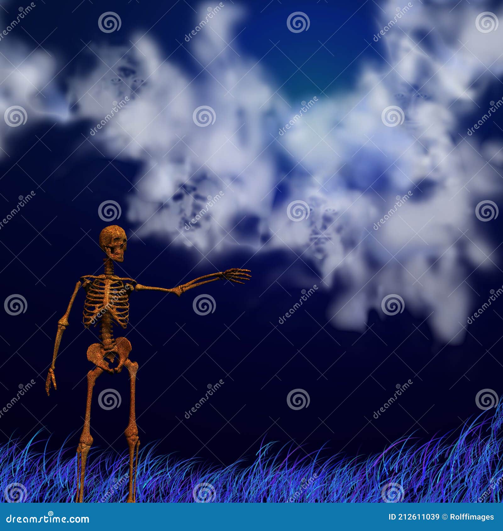 Skeleton in surreal scene stock illustration. Illustration of soul ...