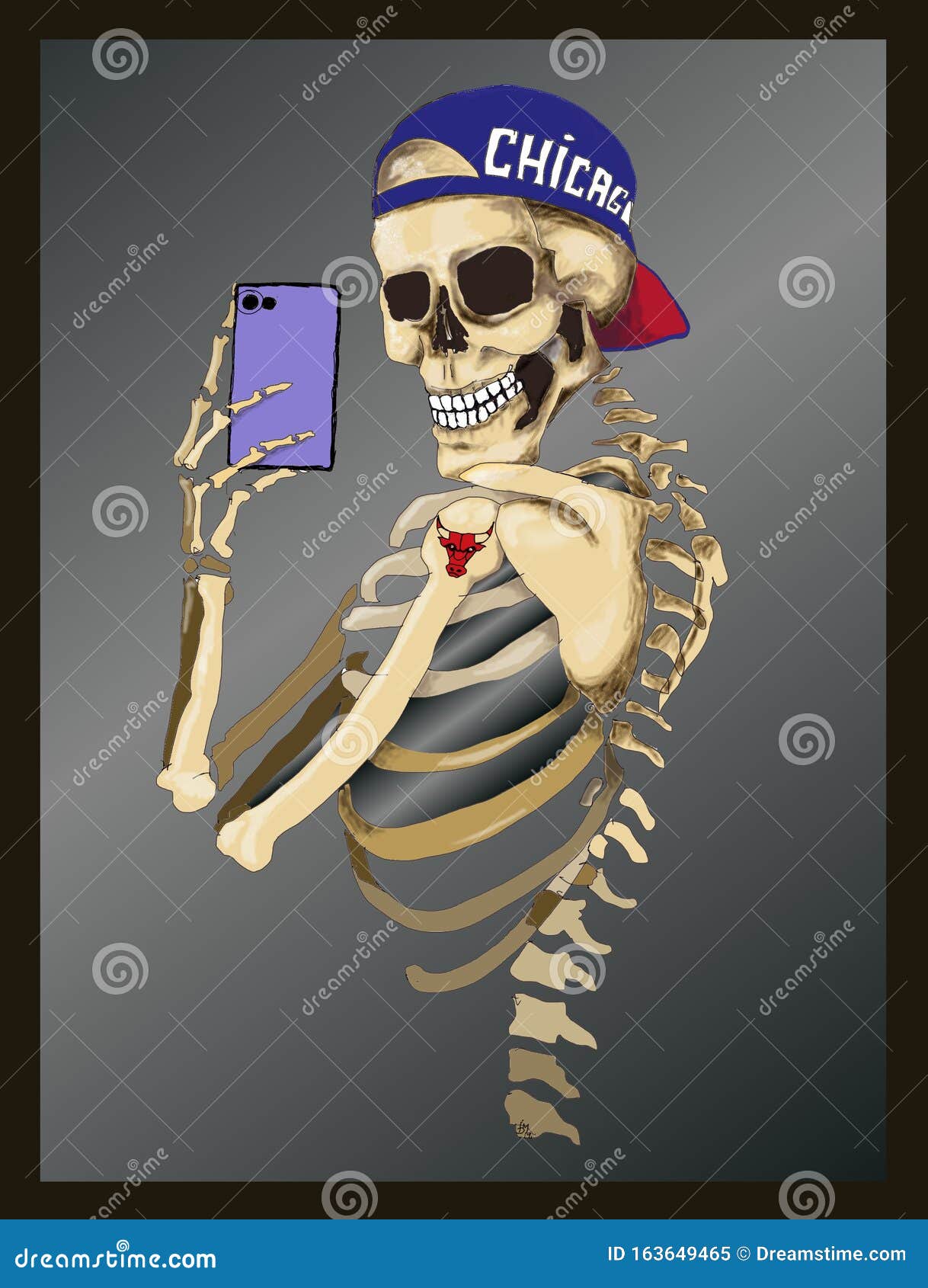 Skeleton taking a selfie stock illustration. Illustration of chicago ...