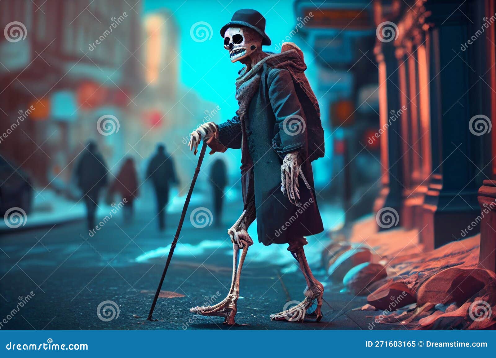 Skeleton Walks Around the City. AI Generated Stock Illustration ...
