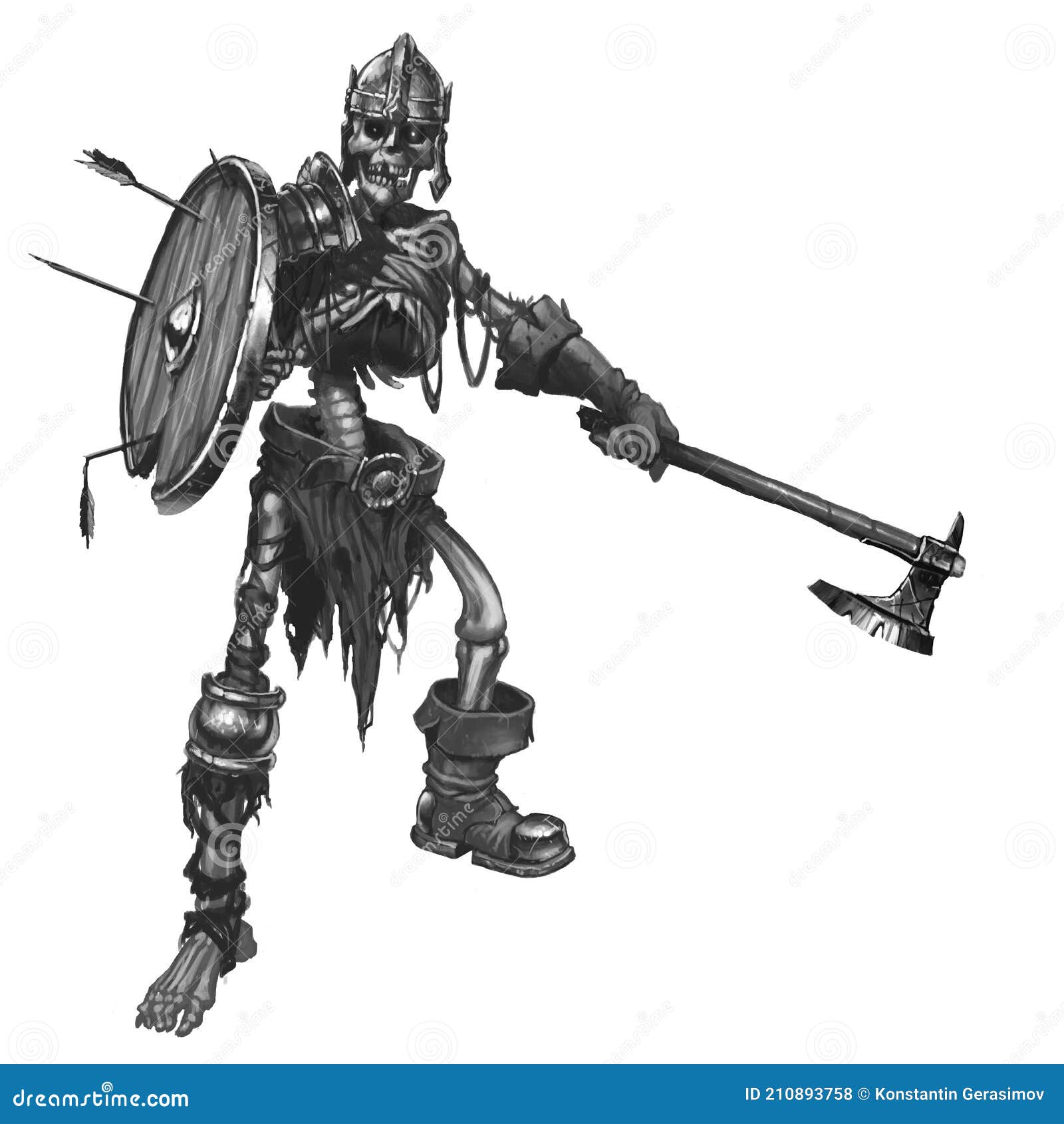 Skeleton Warrior with Ax and Shield. Stock Illustration - Illustration ...