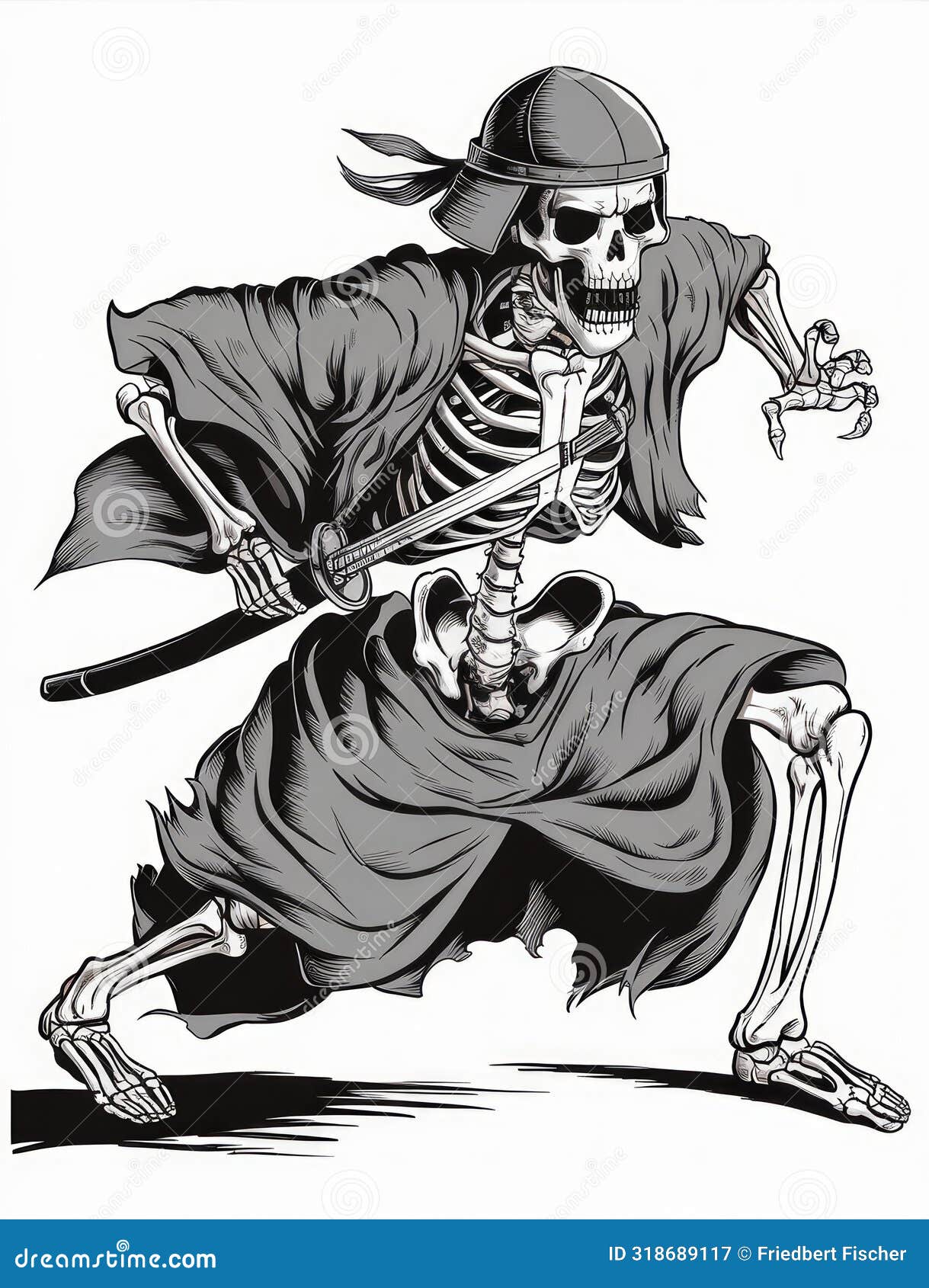 Skeleton Warrior in Combat Gear Striding Forward with Sword Stock Image ...