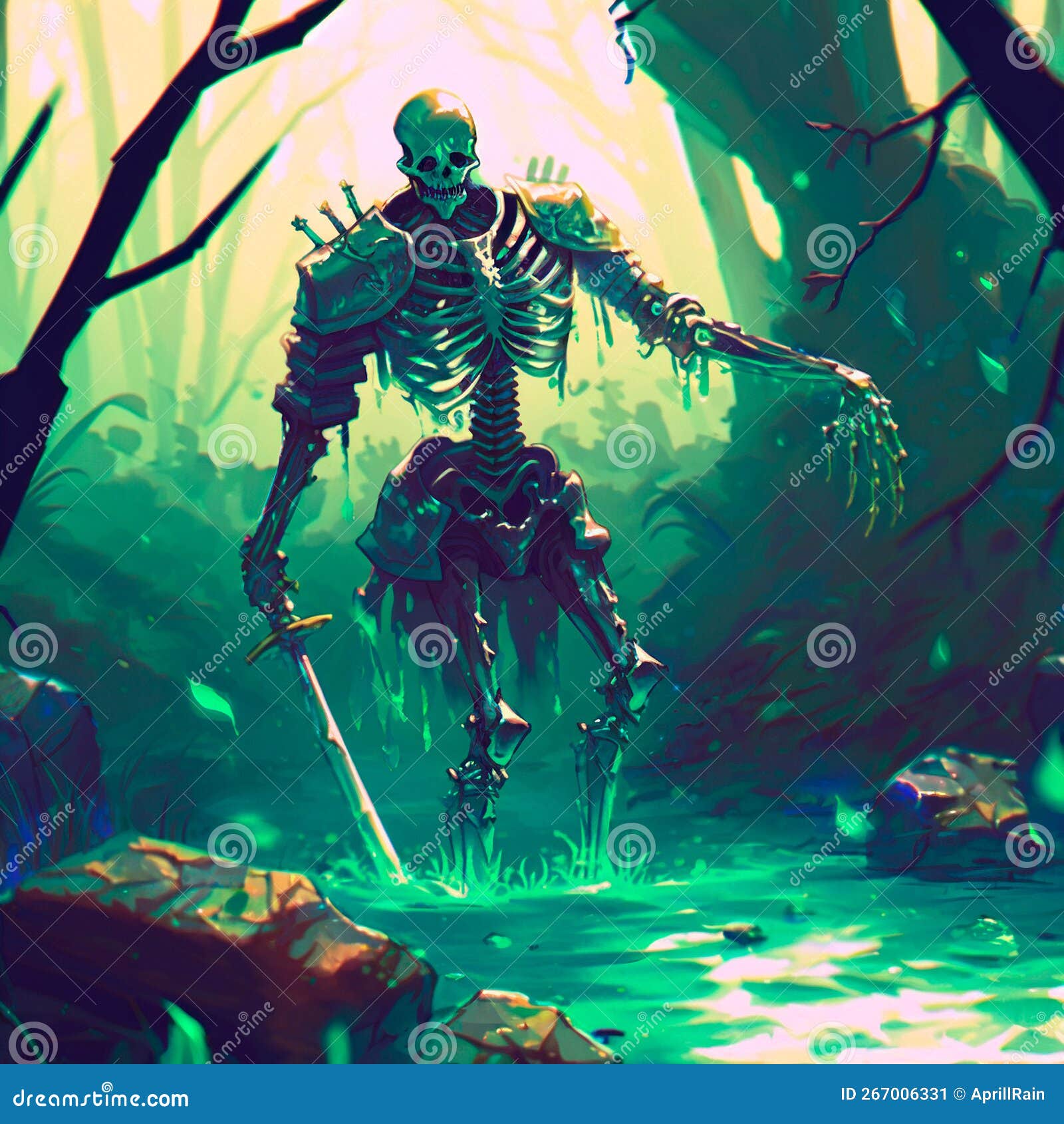 Skeleton Warrior Rises from the Swamp Stock Illustration - Illustration ...