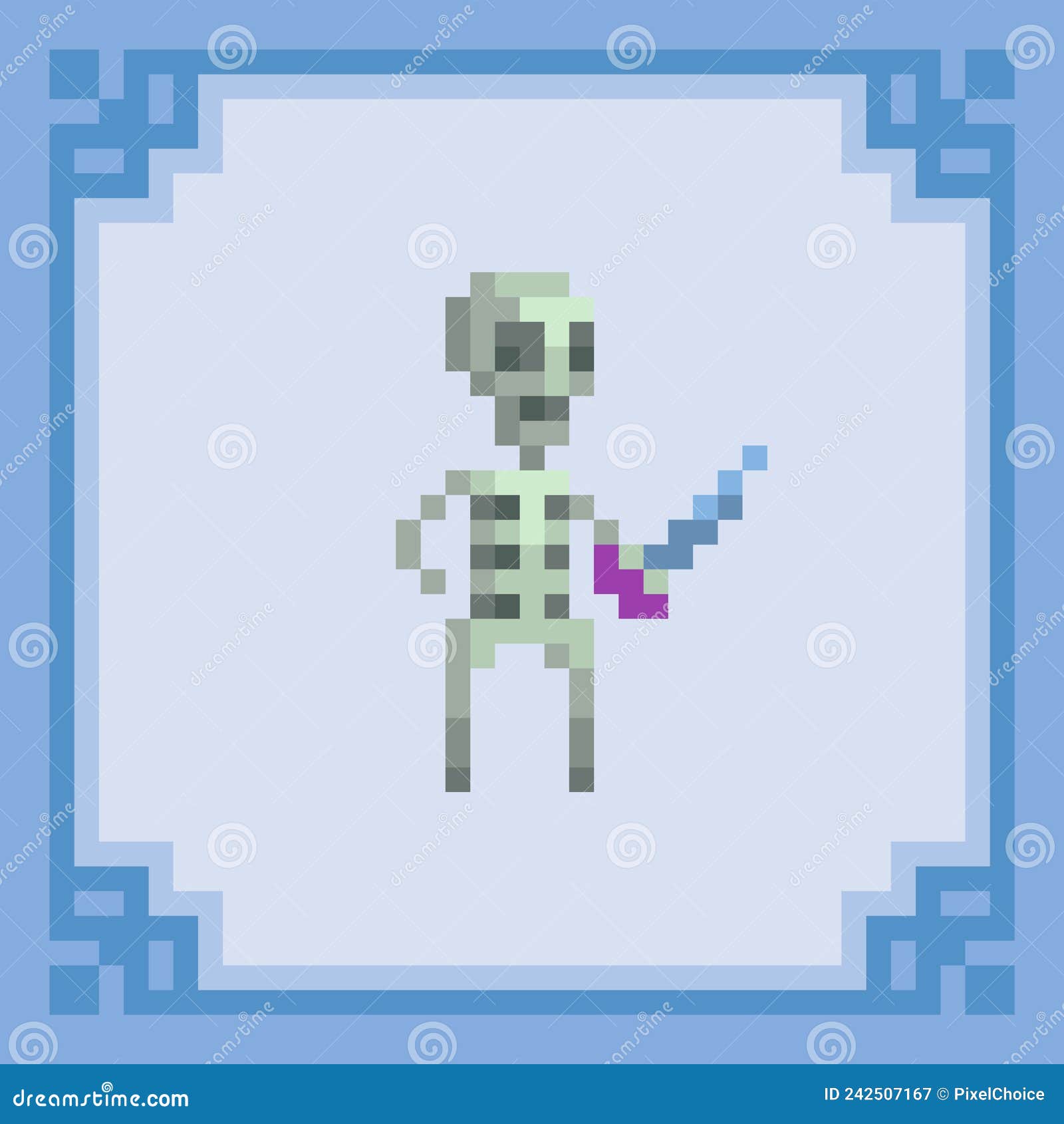 Skeleton Warrior with Weapon. Pixel Art Character Stock Vector ...