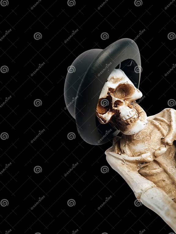 Skeleton Wearing a Hat on a Black Background Stock Image - Image of ...