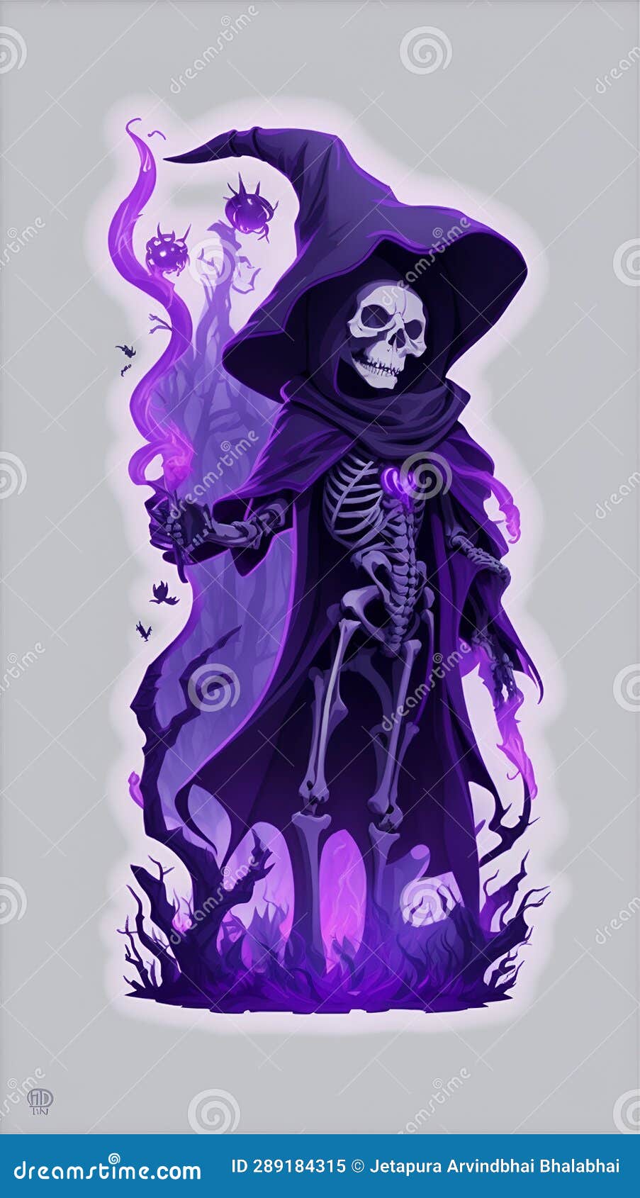 Skeleton Wizard Standing in the Darkness Surrounded a Purple Fog, AI ...