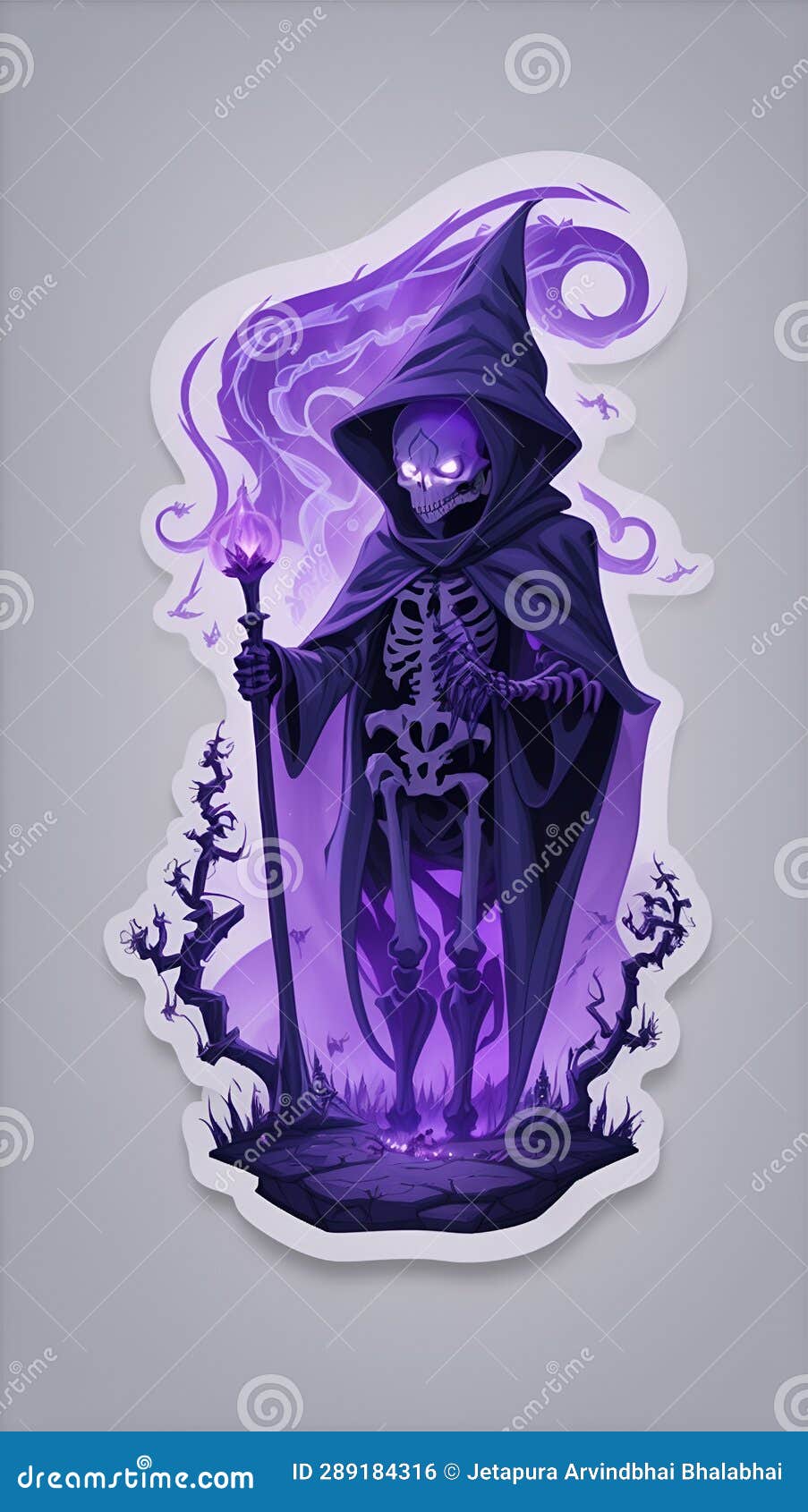 Skeleton Wizard Standing in the Darkness Surrounded a Purple Fog, AI ...