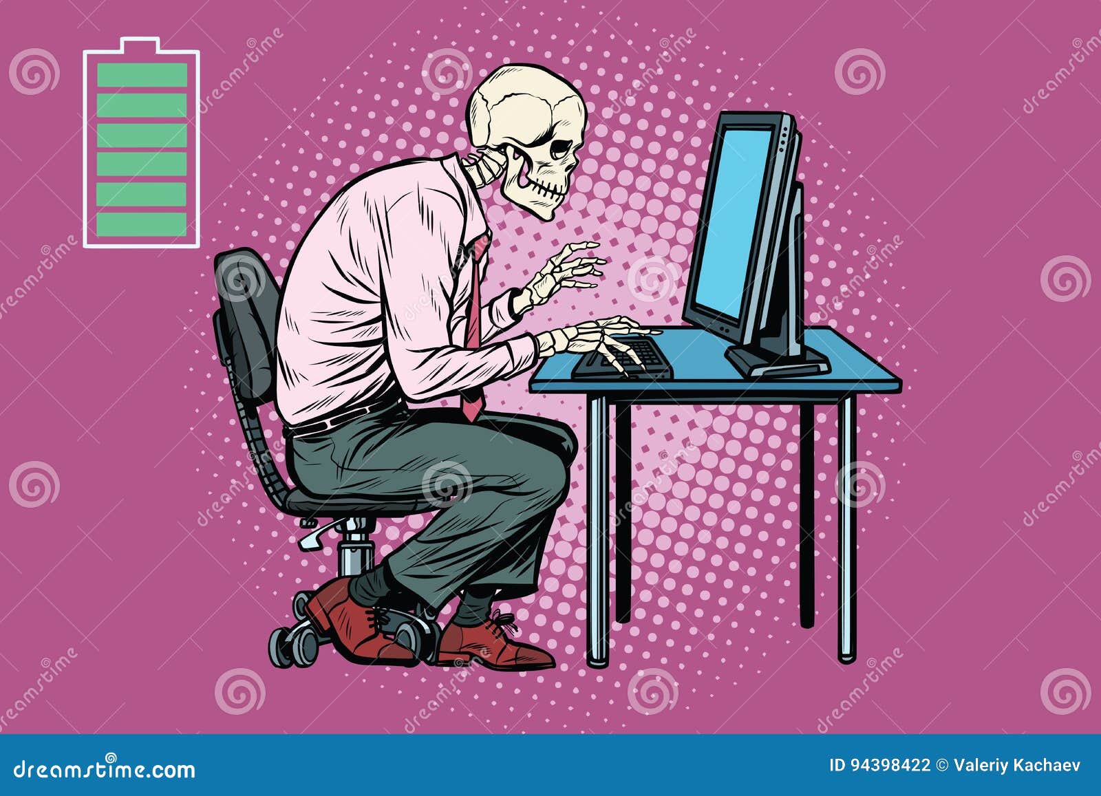 Skeleton Worker Working on Computer Stock Vector - Illustration of ...