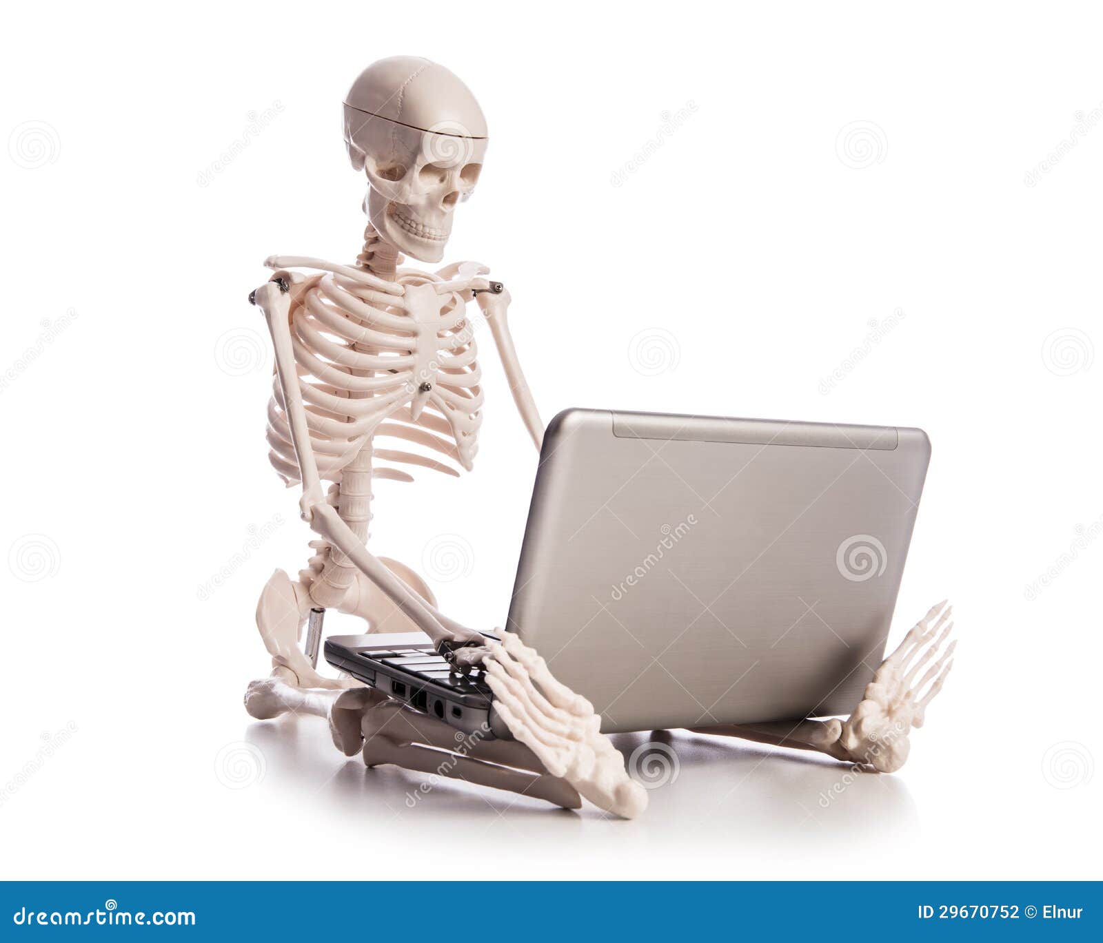 Skeleton working on laptop stock photo. Image of overworked - 29670752