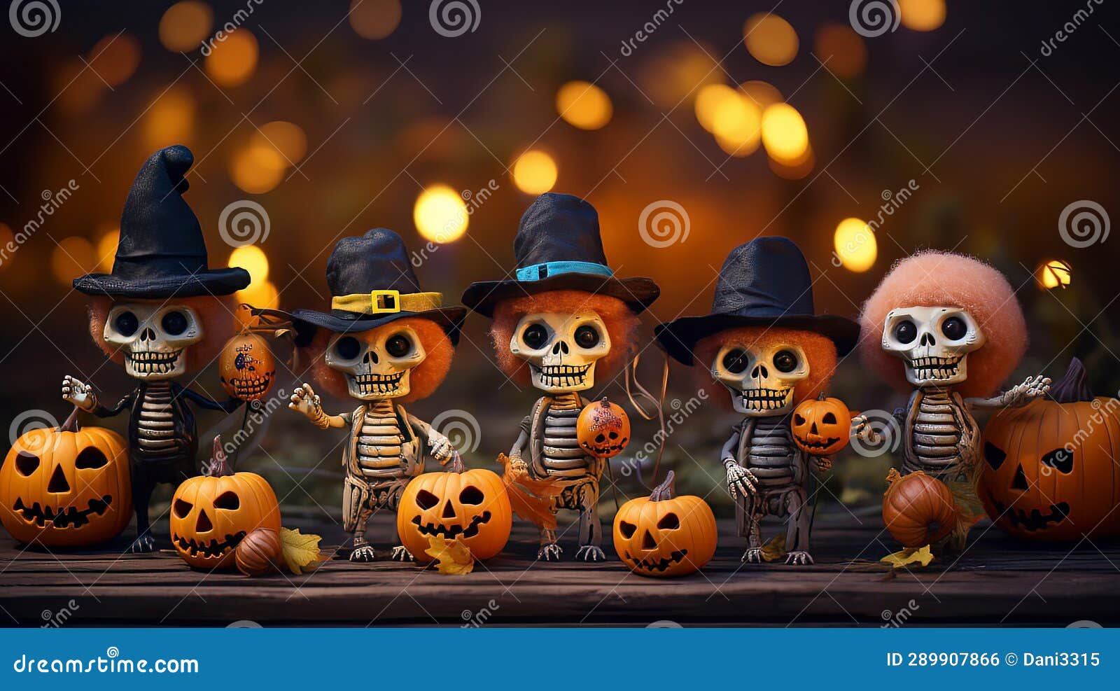 Skeletons in Halloween Costumes among Pumpkins Stock Illustration ...