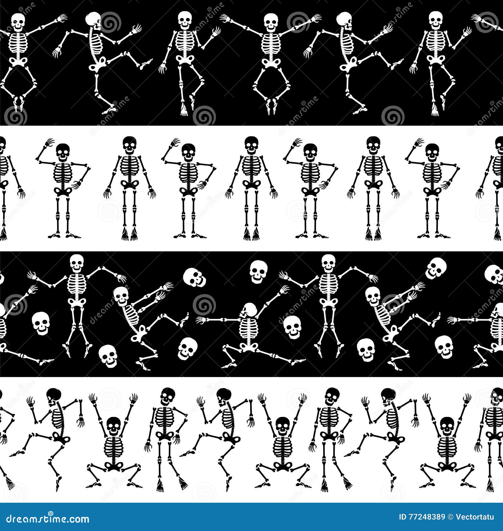 Skeletons Horizontal Pattern Stock Vector - Illustration of cheerful ...
