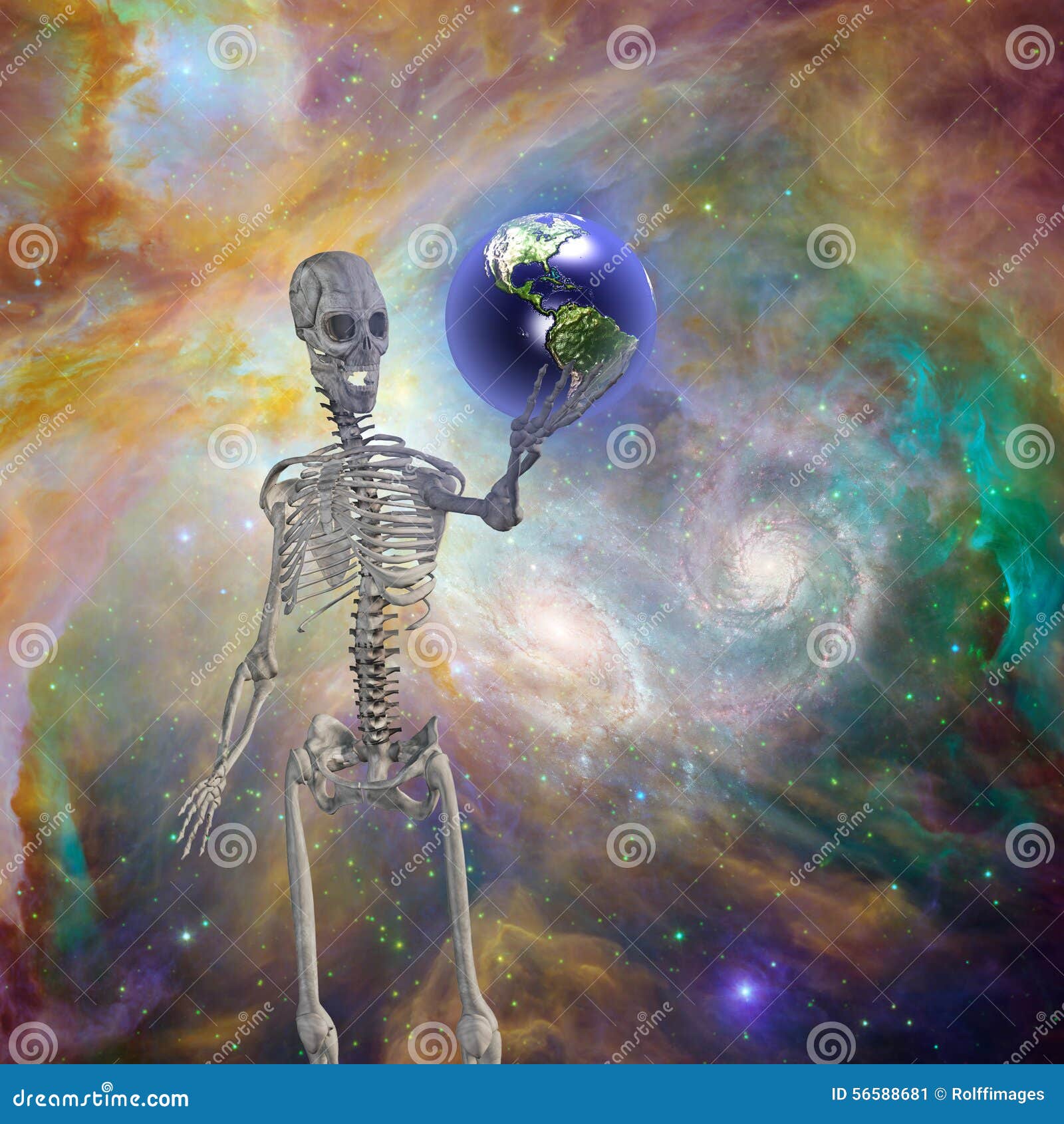 Skelton holds earth stock illustration. Illustration of carnival - 56588681